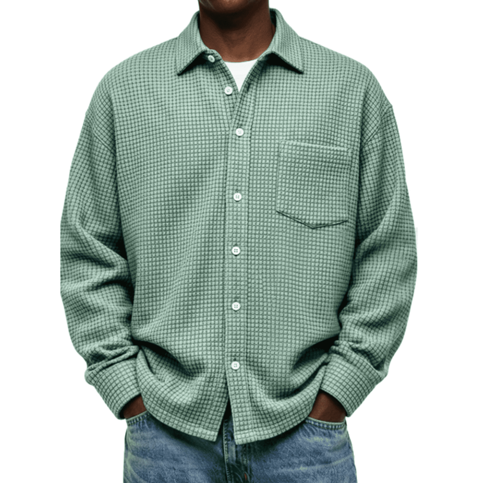 Cozyvia Men's Simple Corduroy Corn Plaid Lapel Button Casual Long ...