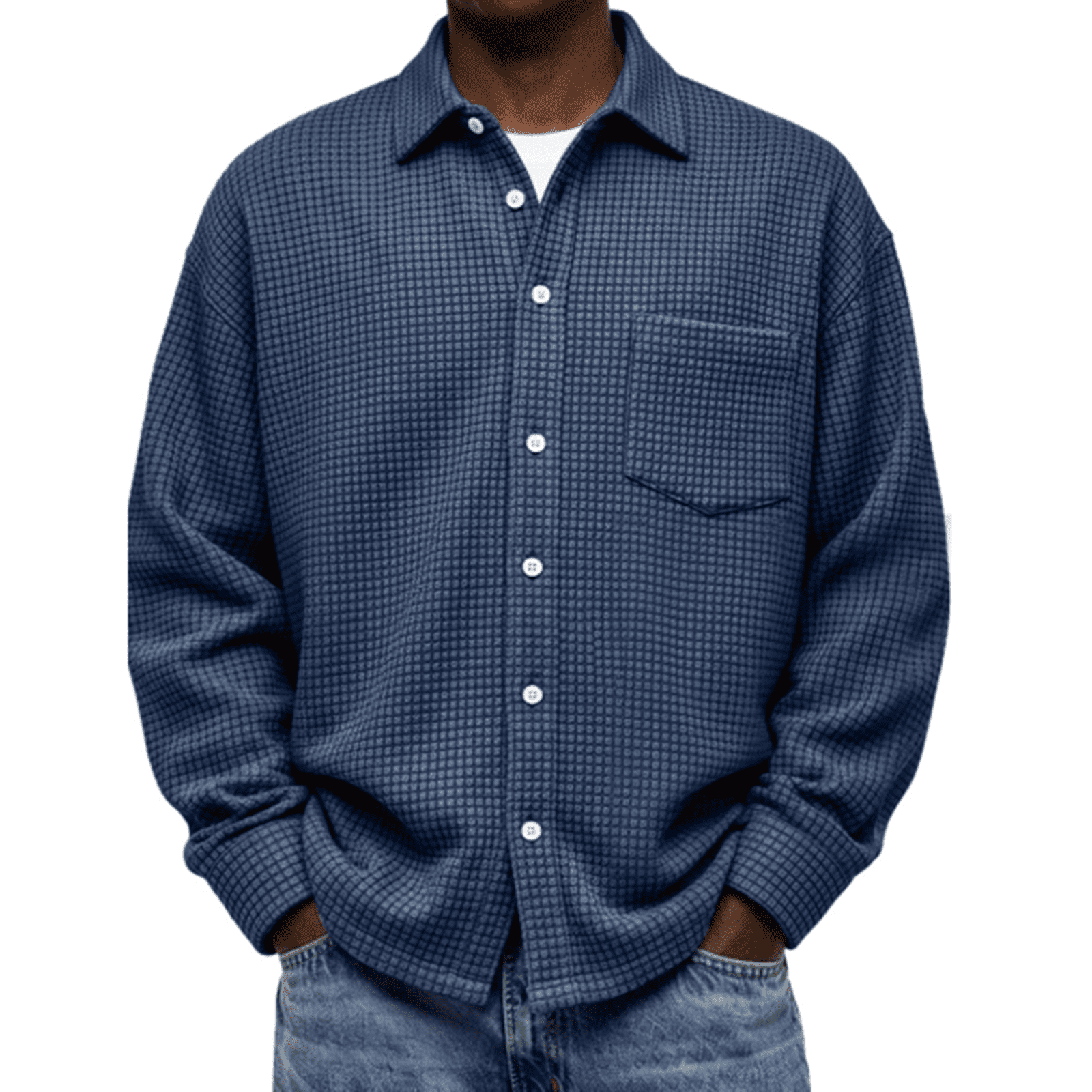 Cozyvia Men's Simple Corduroy Corn Plaid Lapel Button Casual Long ...