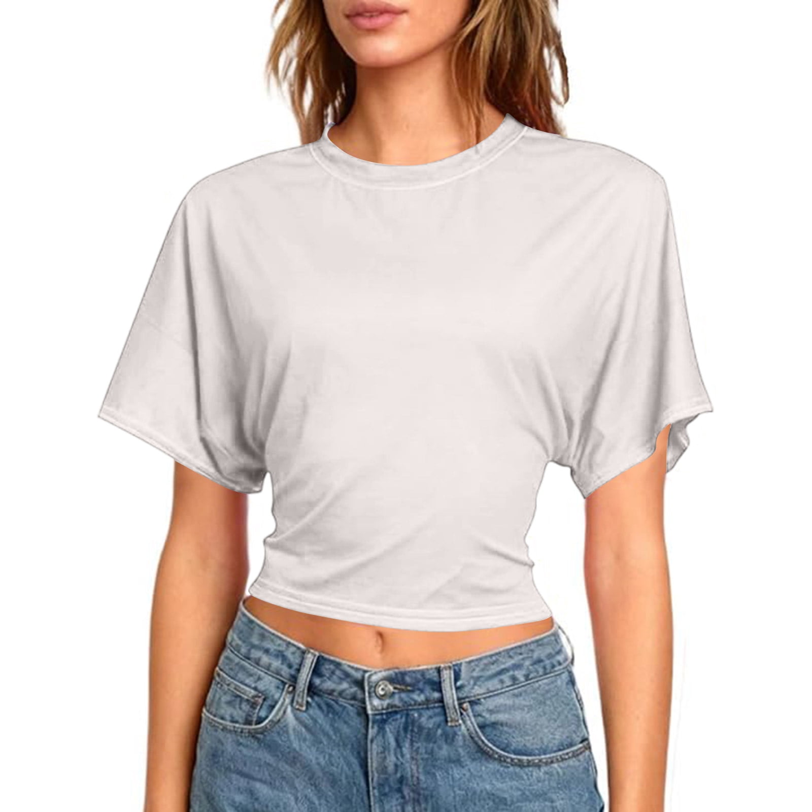 Cozyvia Women's Cropped Tops Boat Neck Blouses for Women, 3/4 Length ...