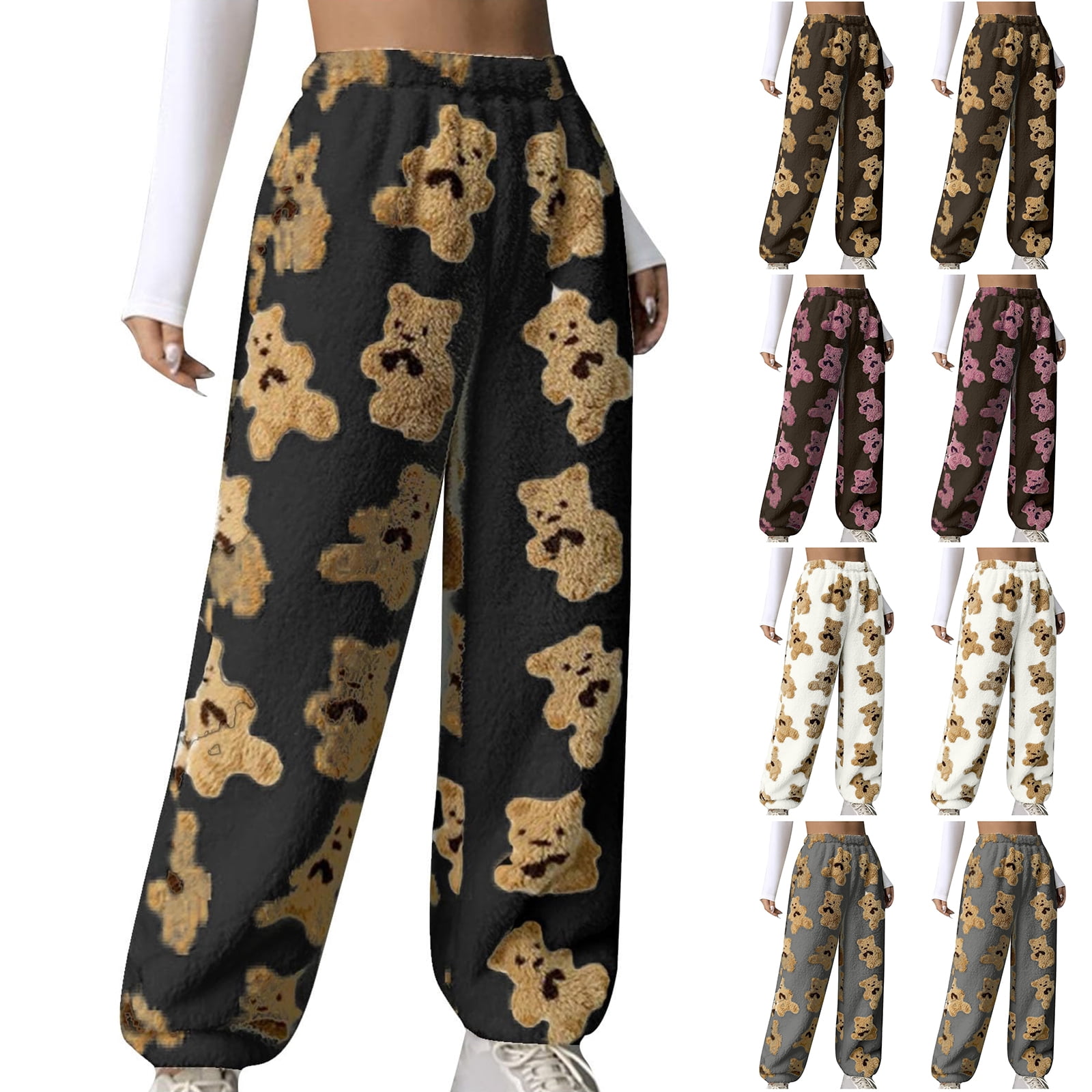 Cozyvia Women's Cute Bear Plush Pajama Pants, Soft Fluffy Fleece Warm ...