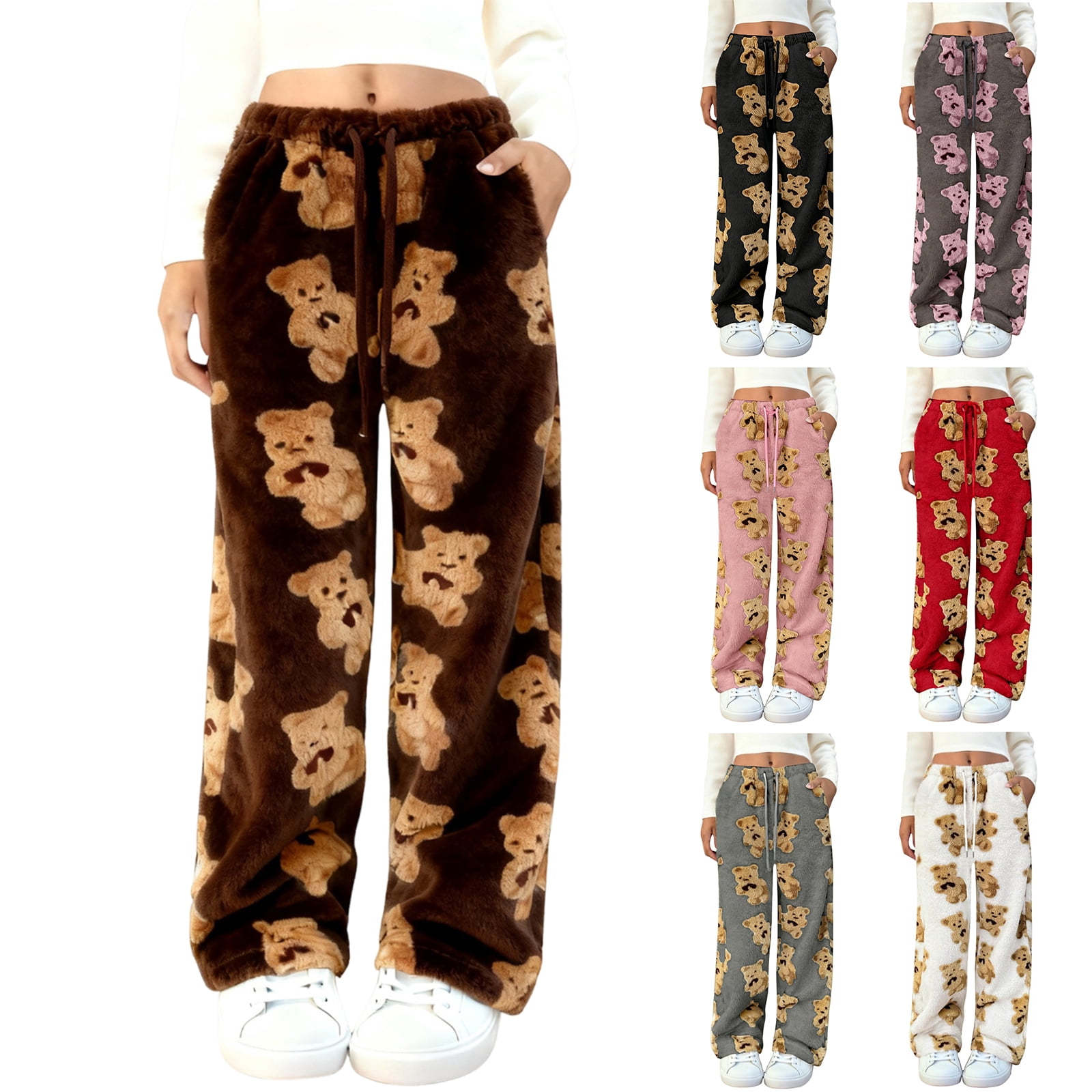 Cozyvia Women's Cute Bear Plush Pajama Pants, Soft Fluffy Fleece Warm ...