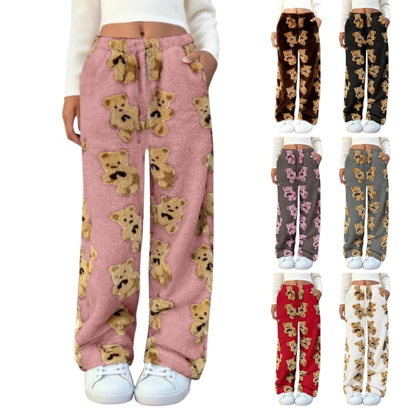Cozyvia Women's Cute Bear Plush Pajama Pants, Soft Fluffy Fleece Warm ...