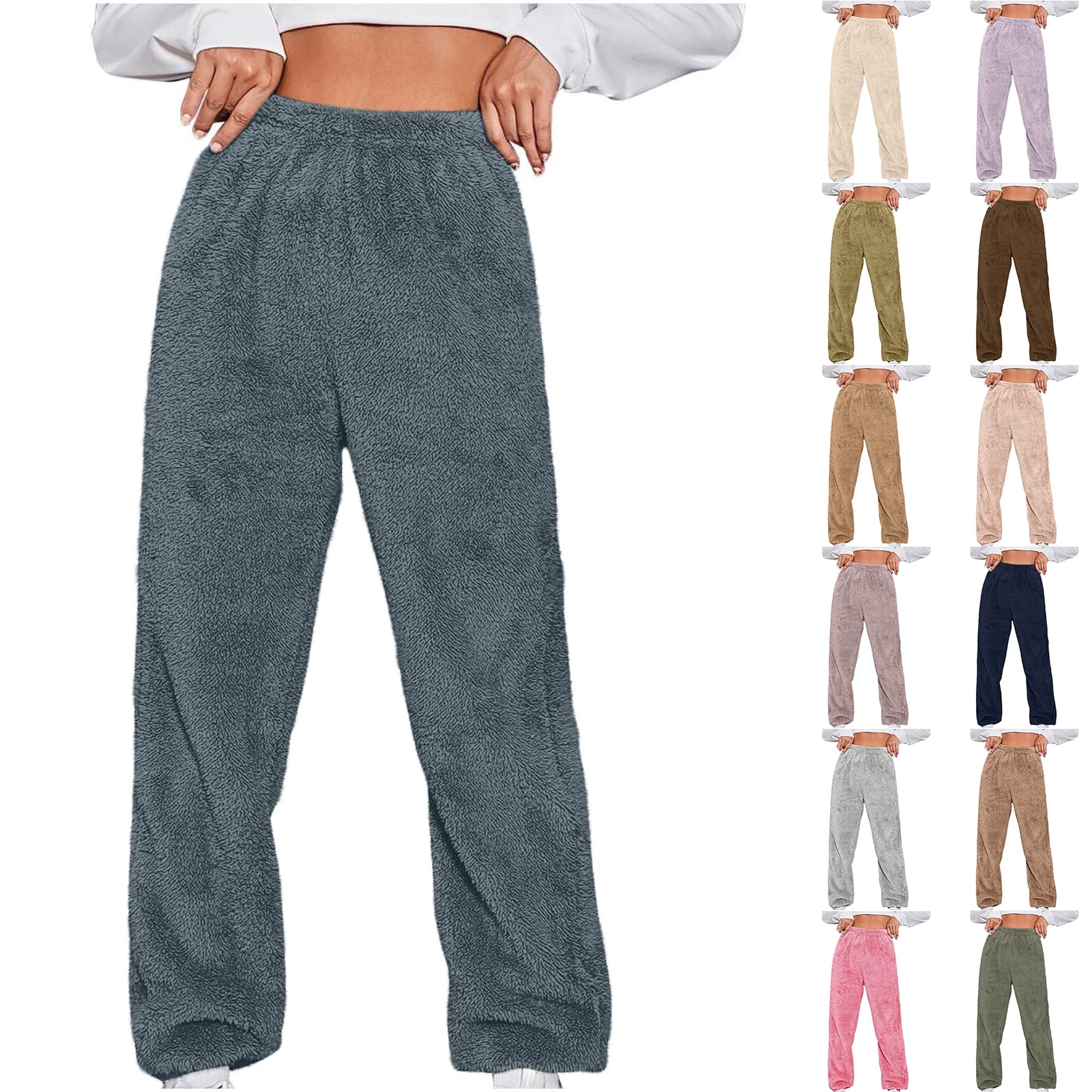 Cozyvia Women's Fuzzy Pajama Pants Thick Thermal Elastic Waisted Plush ...