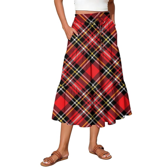 Cozyvia Women's Plaid Skirt Full Length Checkered Boho Maxi Skirts ...