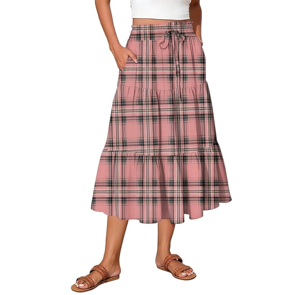 Cozyvia Women's Plaid Skirt Full Length Checkered Boho Maxi Skirts ...