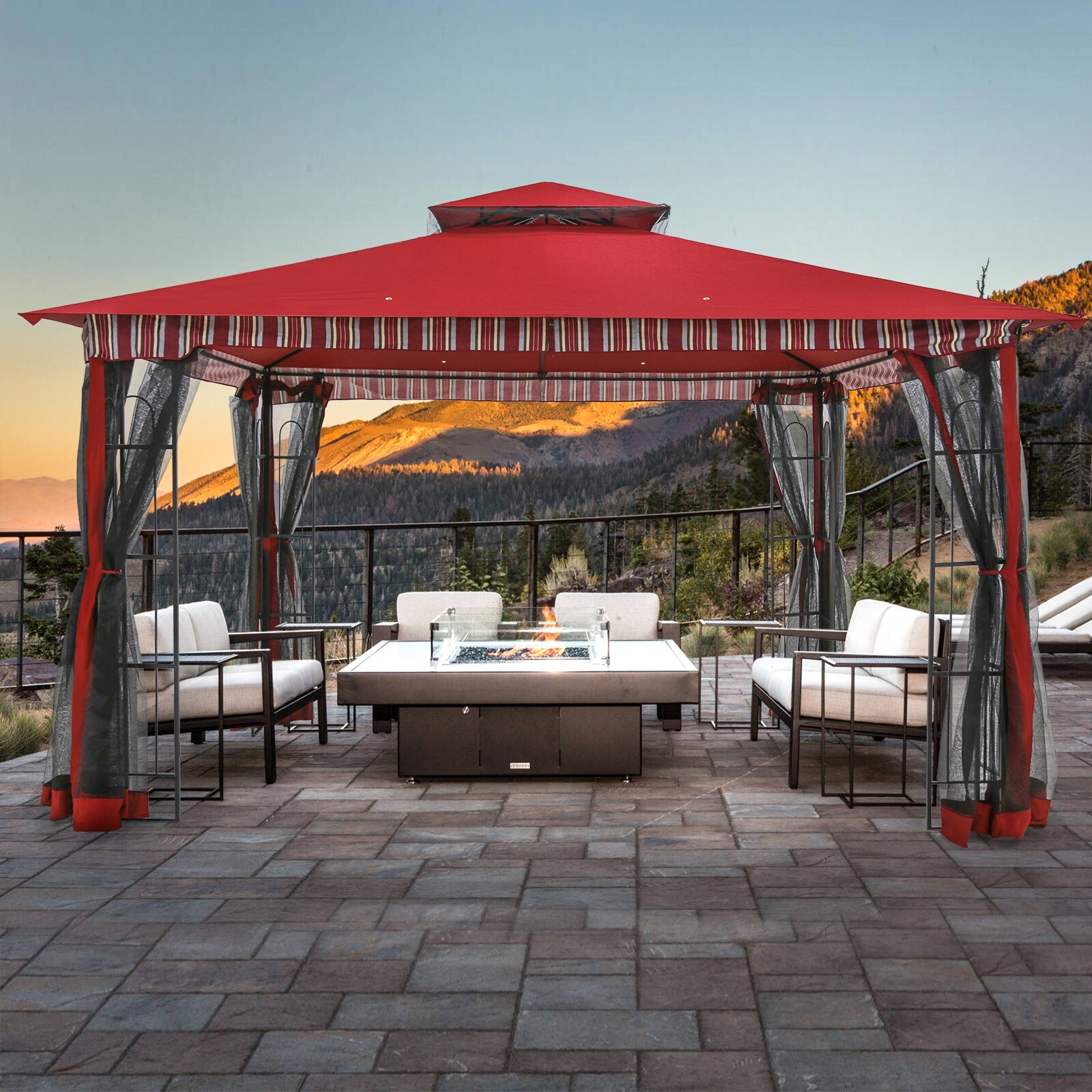 Cozywor Outdoor Steel Patio Gazebo 12x10 ft with Netting, Vented Double ...