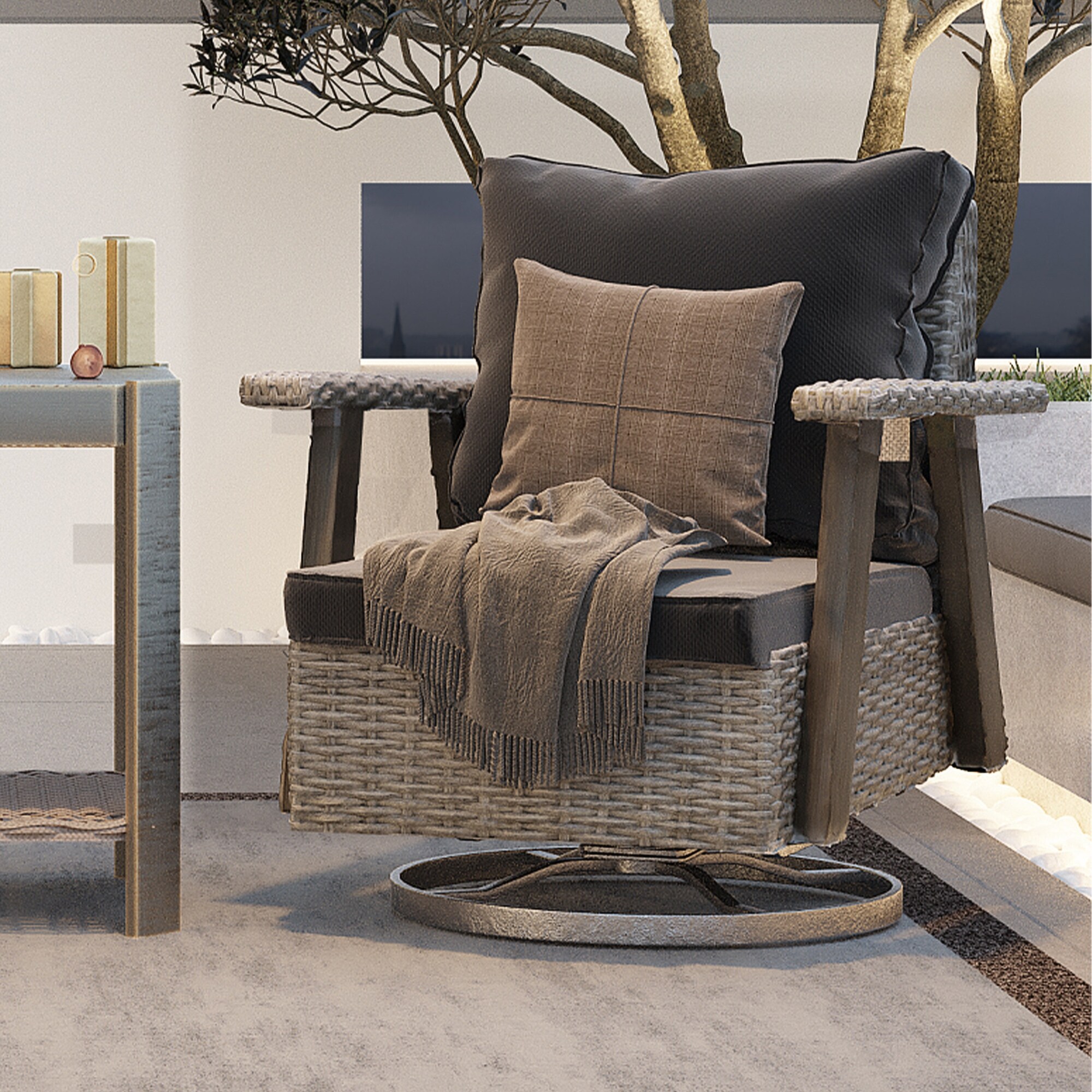 Cozywor Wicker Patio Outdoor Rocking Chair Swivel Lounge Chair Black ...