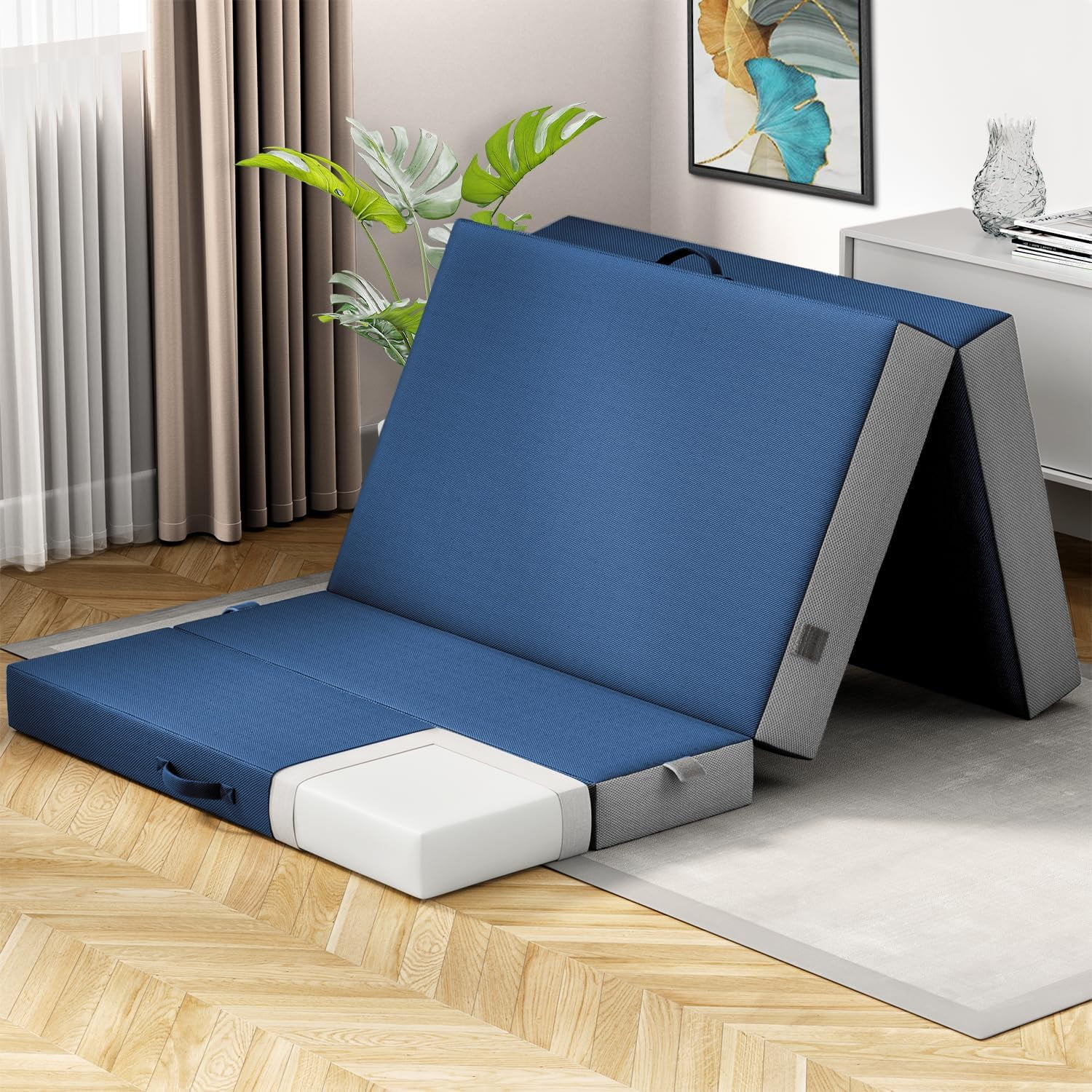 Cozzzi Folding Mattress - Trifold Foam Mattress Topper with Removable ...