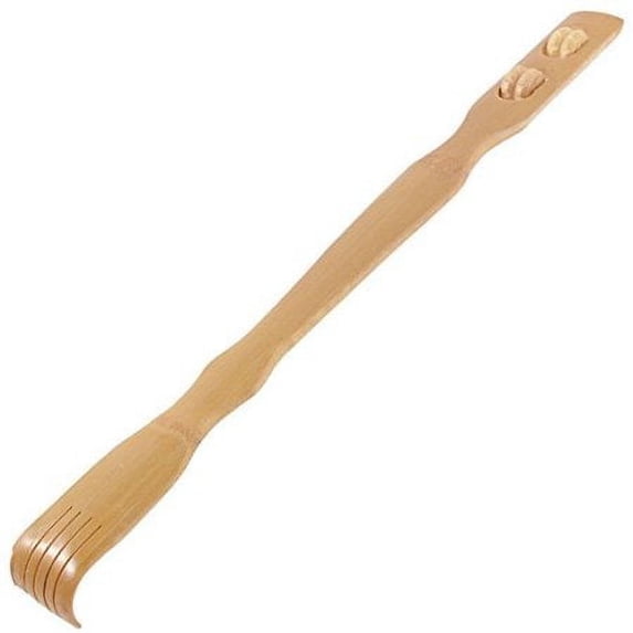 "CP Bamboo Wood Long Back Scratcher with 2 Rollers - 18"" Massage Tool ...