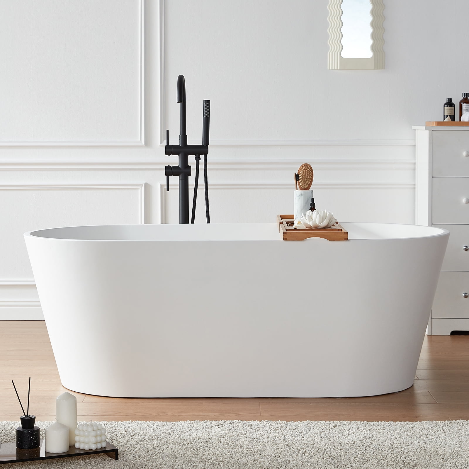 Cpingao 55" Stone Resin Freestanding Bathtub, Modern Oval Solid Surface ...