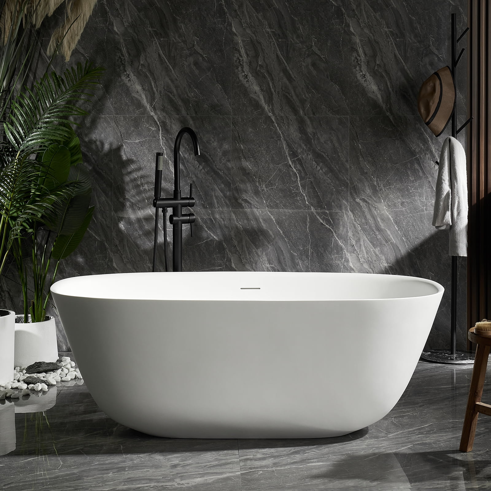Cpingao 55" Stone Resin Solid Surface Freestanding Bathtub, Modern ...