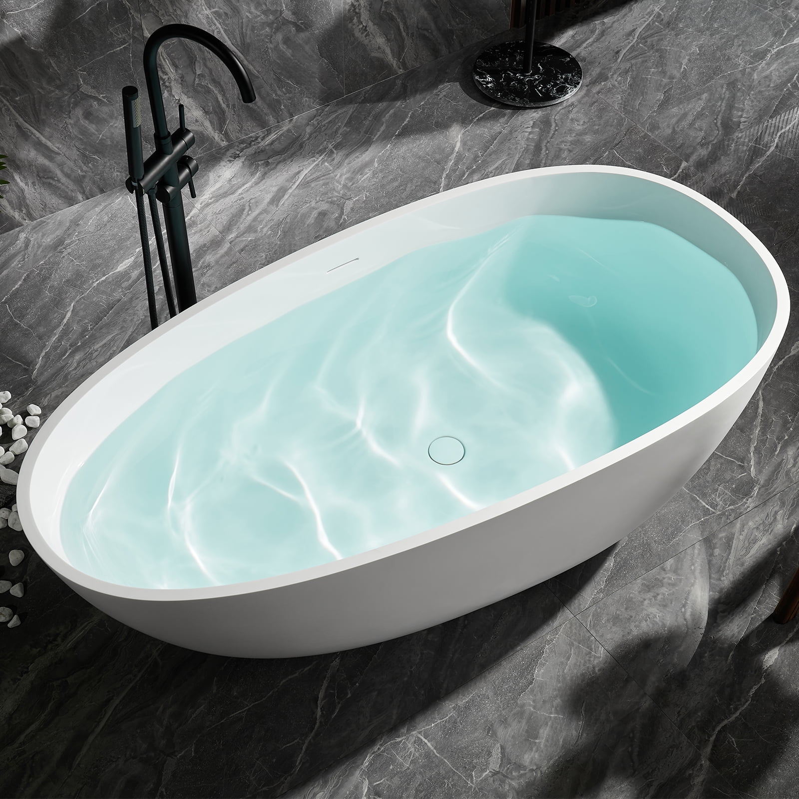 Cpingao Solid Surface Freestanding Bathtub 59 inch, Egg Shell Shaped ...