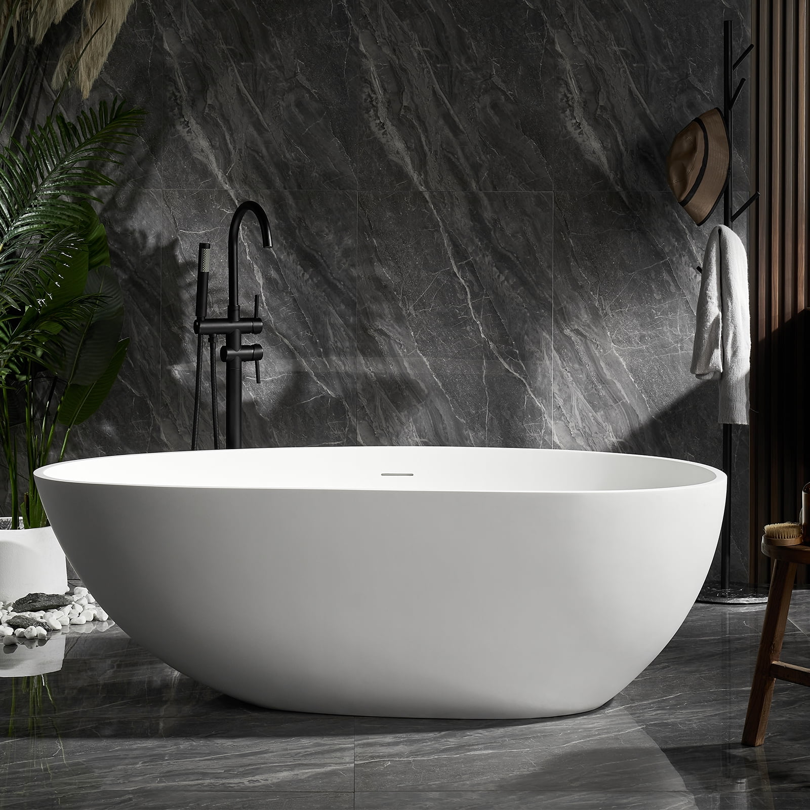 Cpingao Solid Surface Freestanding Bathtub 71 inch, Egg Shell Shaped ...