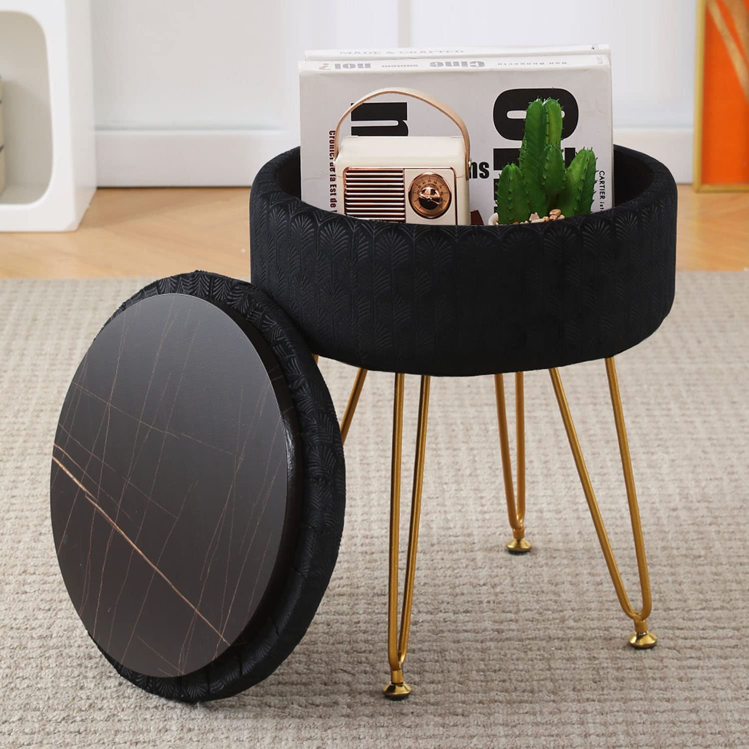 Cpintltr Modern Velvet Foot Rest Stool Upholstered Round Storage ...