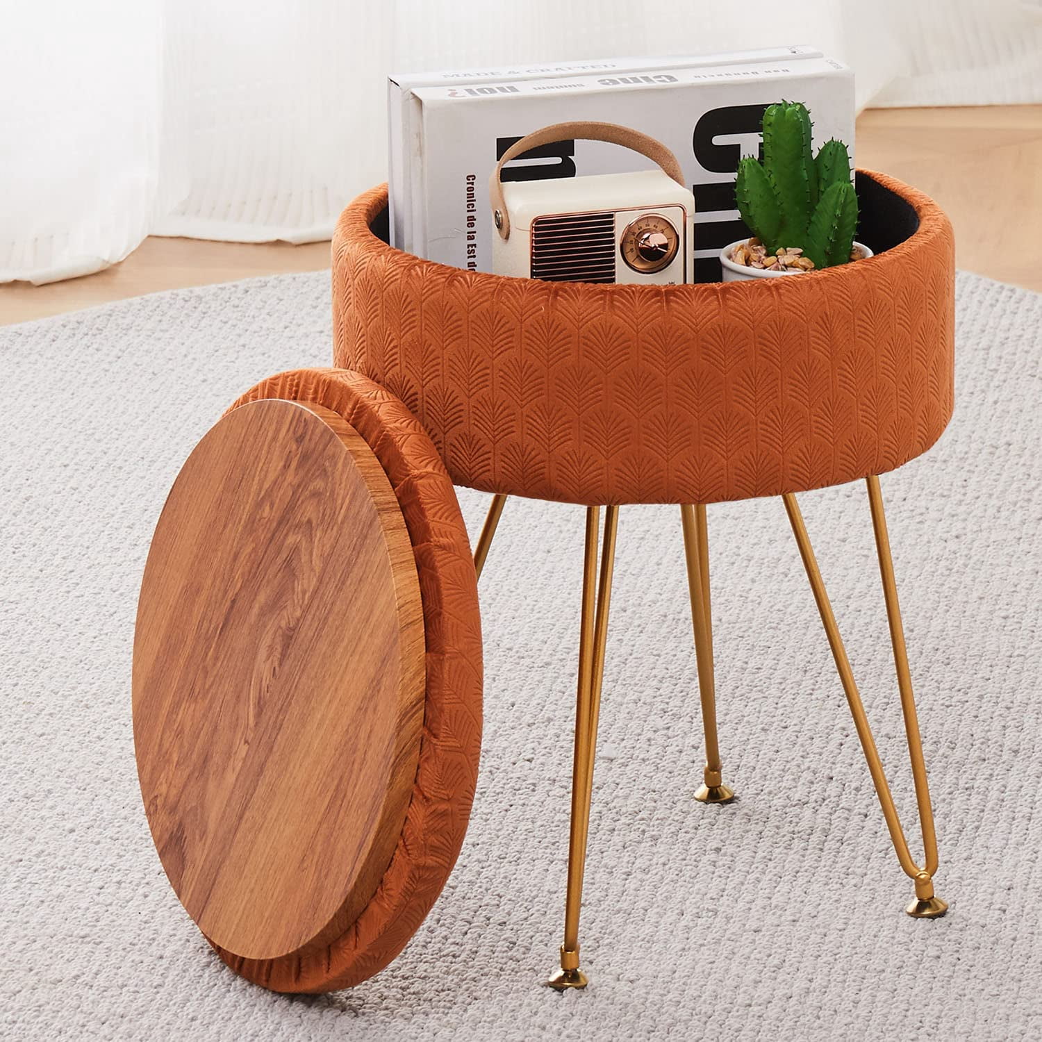 Cpintltr Modern Velvet Foot Rest Stool Upholstered Round Storage ...