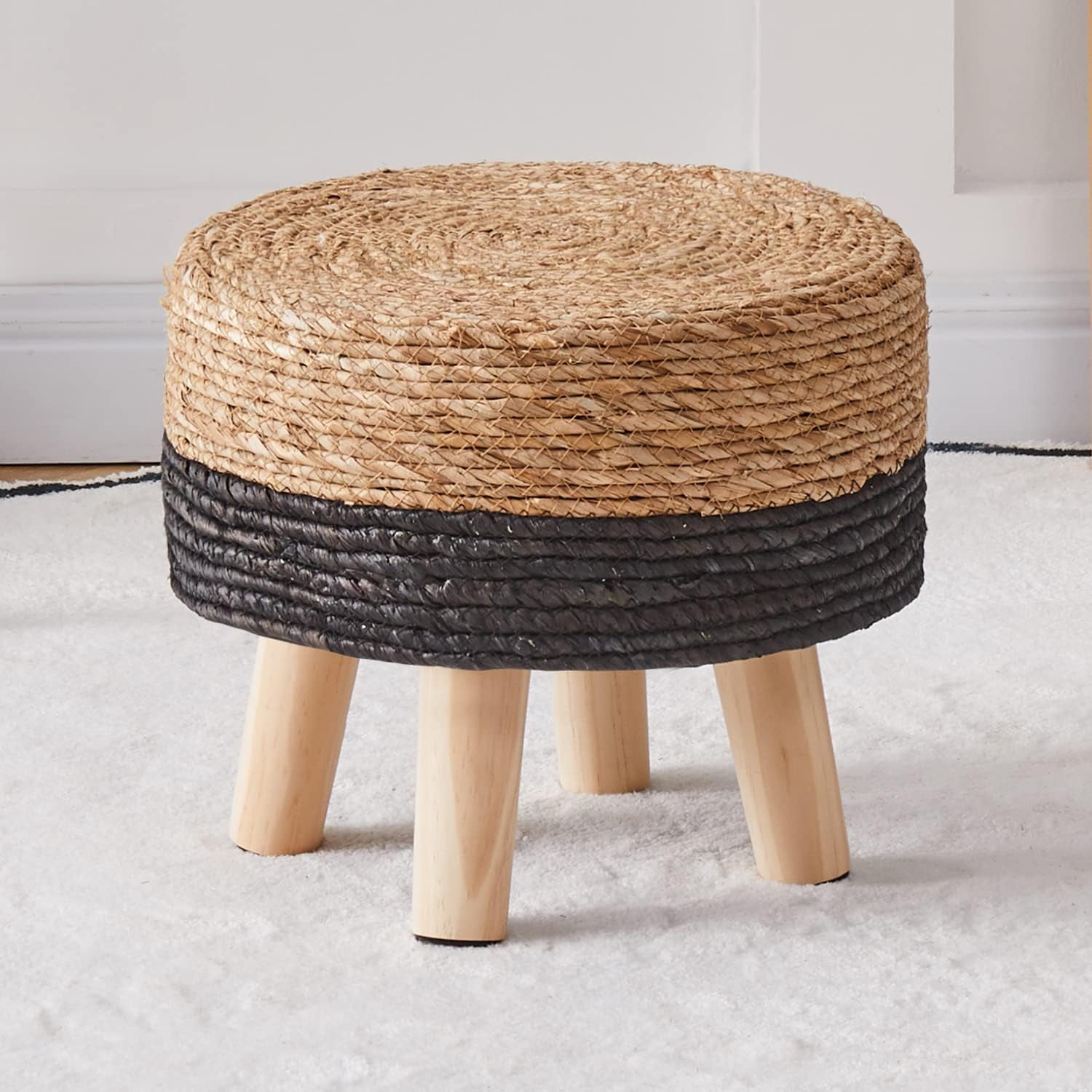 Ottoman Natural Seagrass Footrest Poufs Hand Weave Round Foot Stool for ...