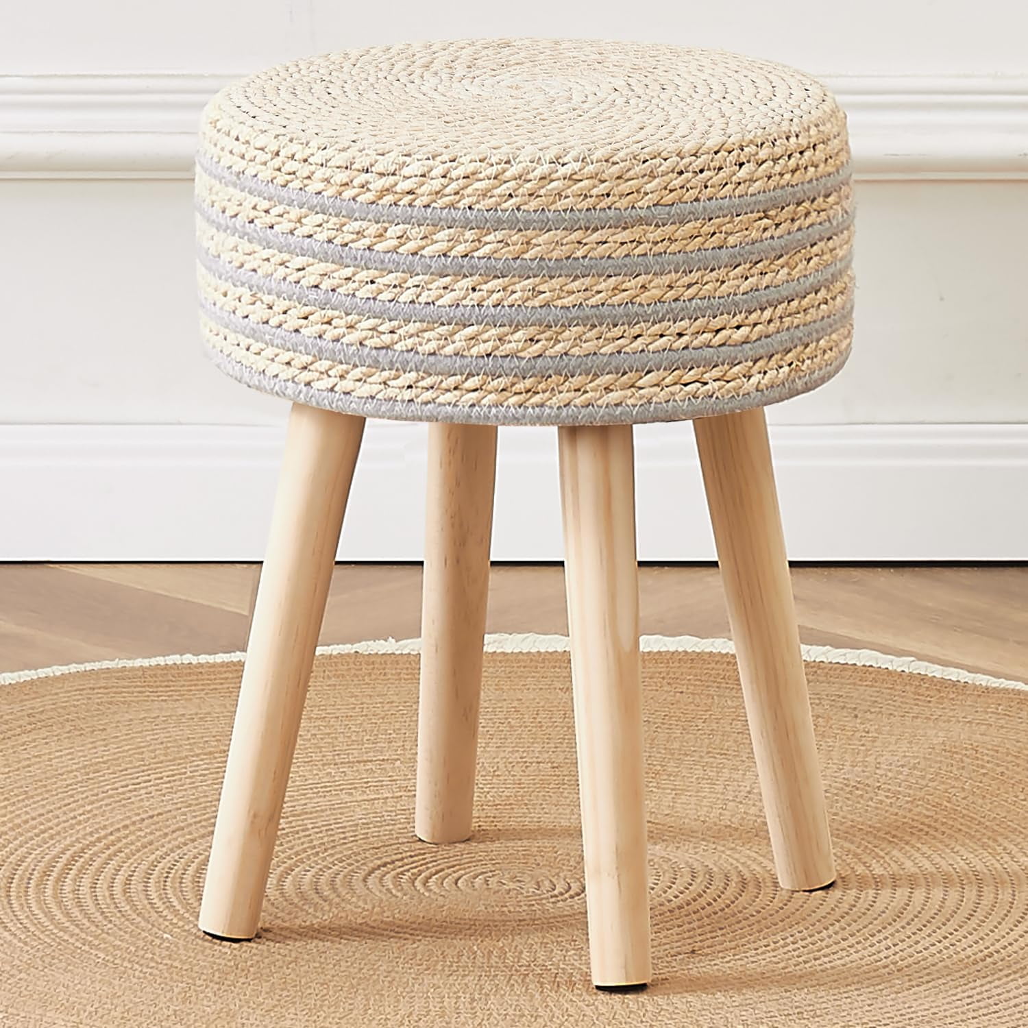 Cpintltr Round Ottoman Footstool Natural Seagrass Foot Stool Pouf ...