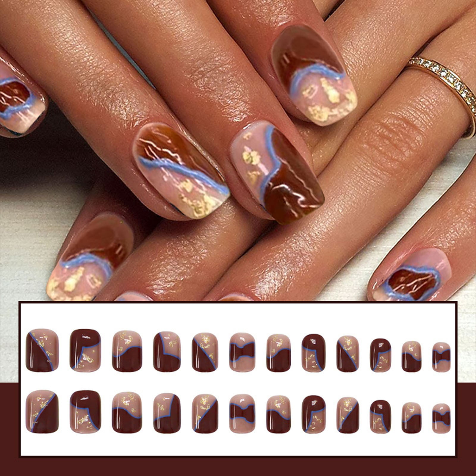 Cptfadh Fake Nails Wearable Nail Patch Finished Wearable Nail Blue ...