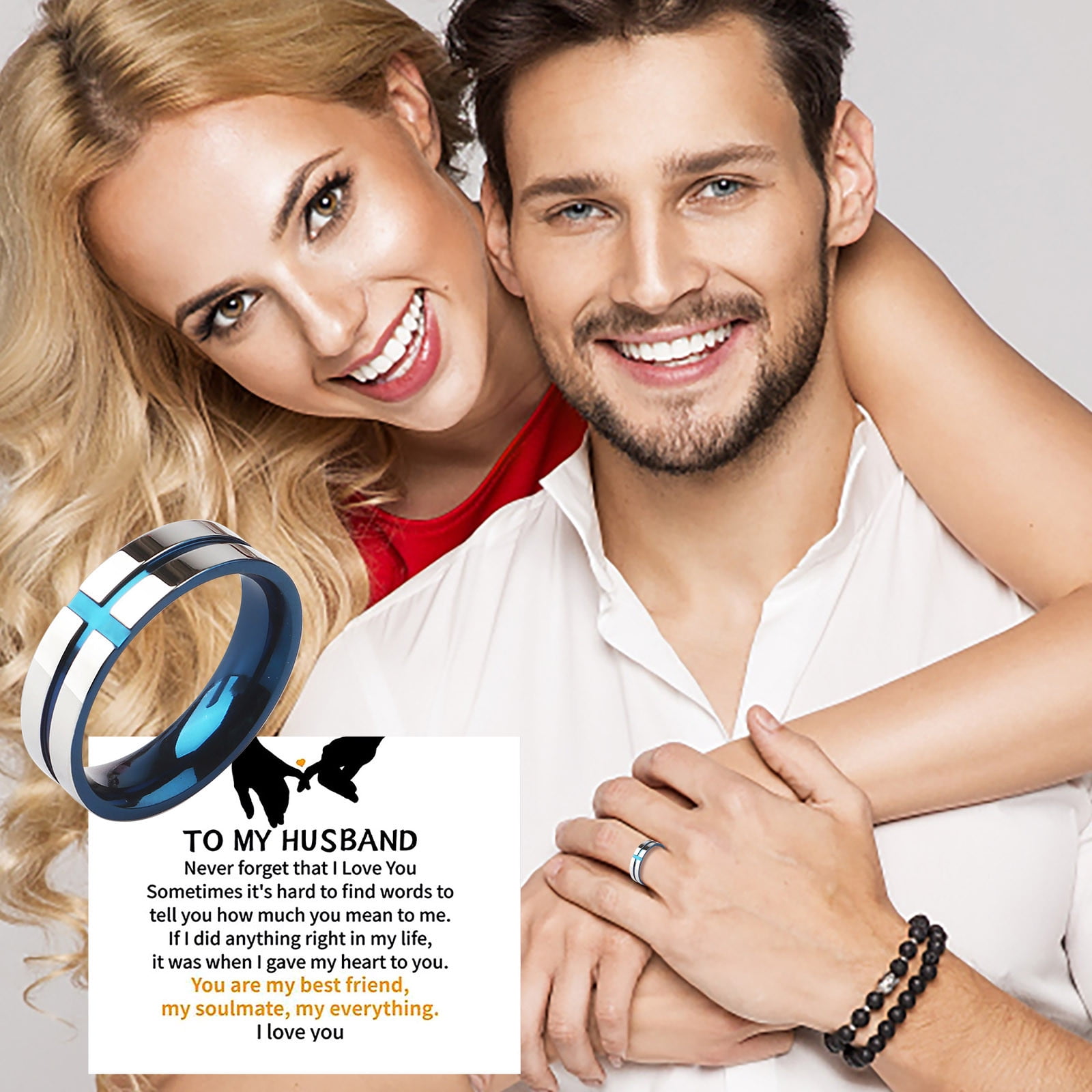 Cptfadh Pair Rings Ruby Ring 2Pc Ring Lady Ring to My Husband Fluted ...