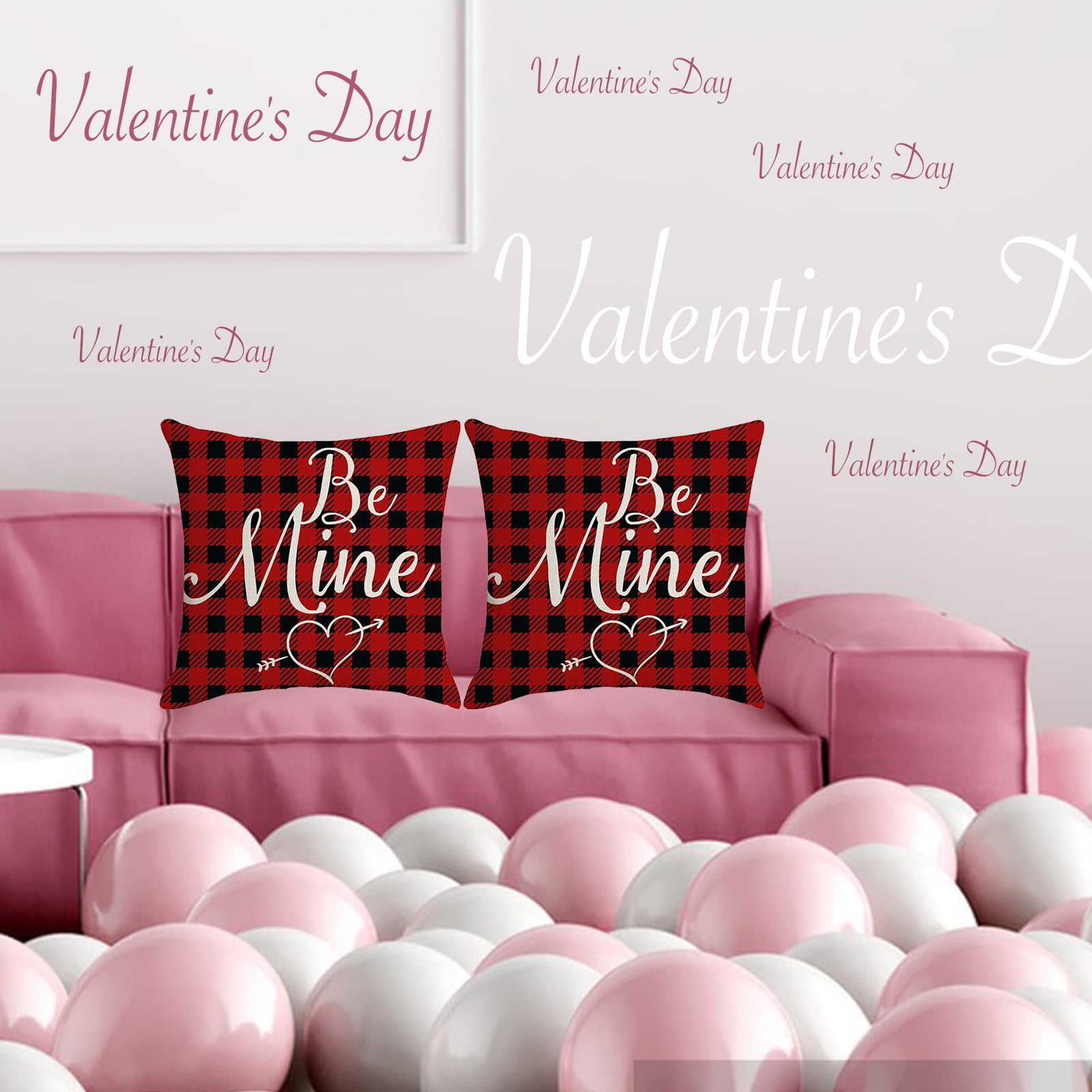 Cptfadh Red Lettered Plaid Series Valentine's Day Pillow Linen Print ...
