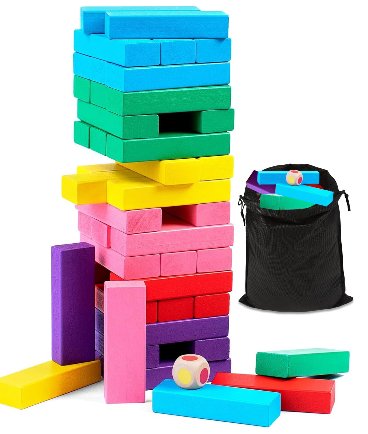 Cptoion 48 Pieces Stacking OIF8 Board Game,Wooden Stacking Colorful ...