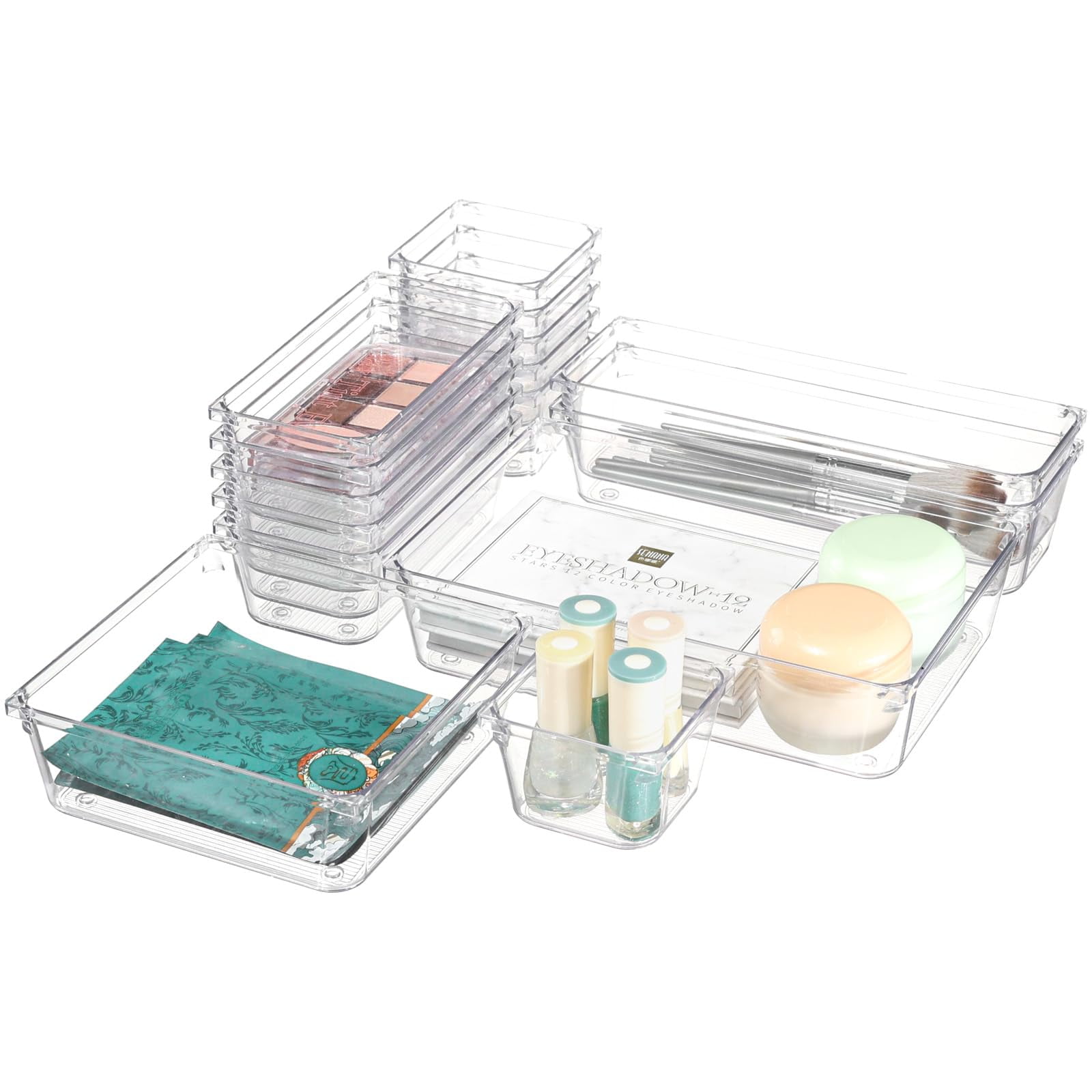 Cq acrylic 16-Piece Clear Plastic Drawer Organizer Tray for Makeup ...