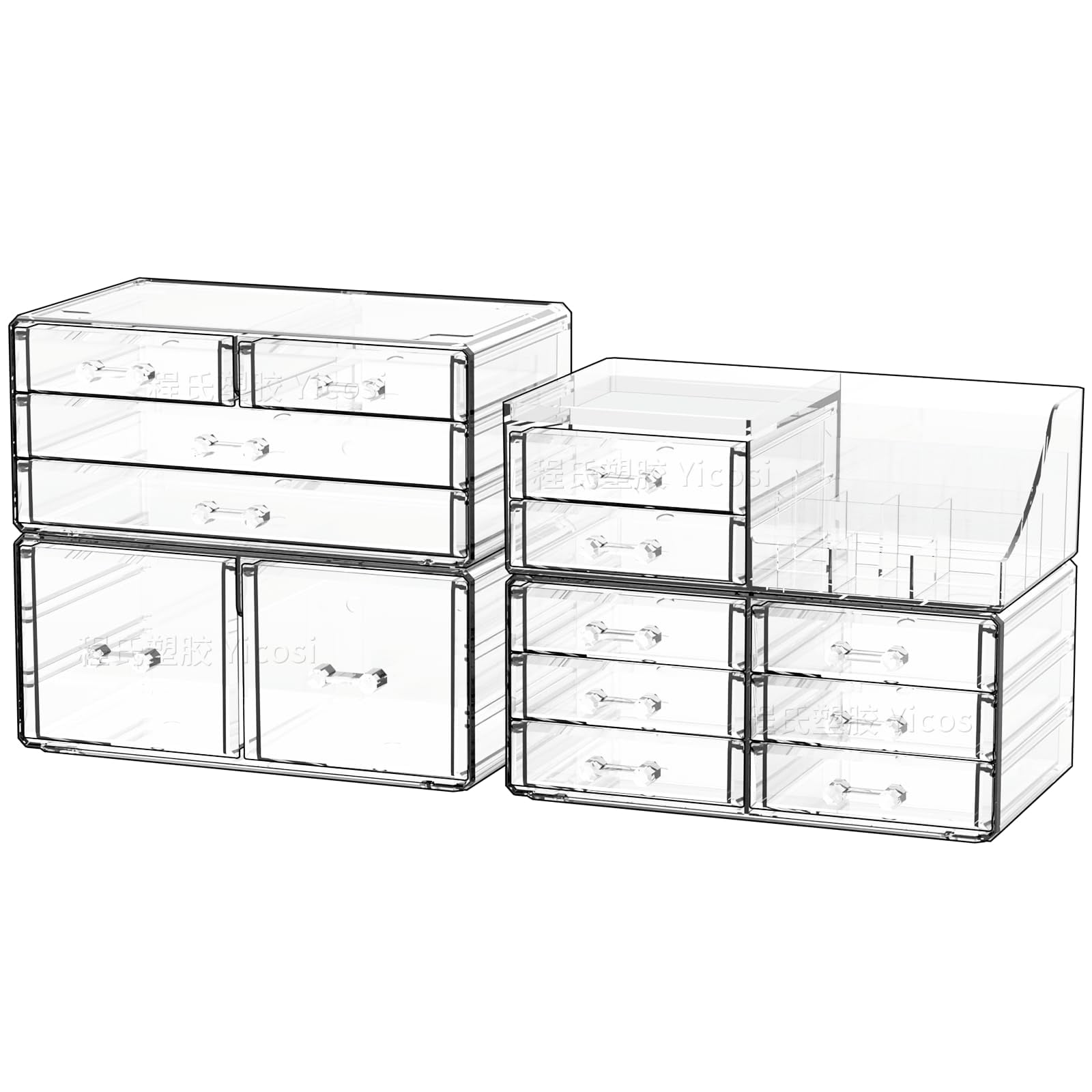 Cq acrylic Make Up Organizers for Vanity With Drawers, 4 Pack Clear ...