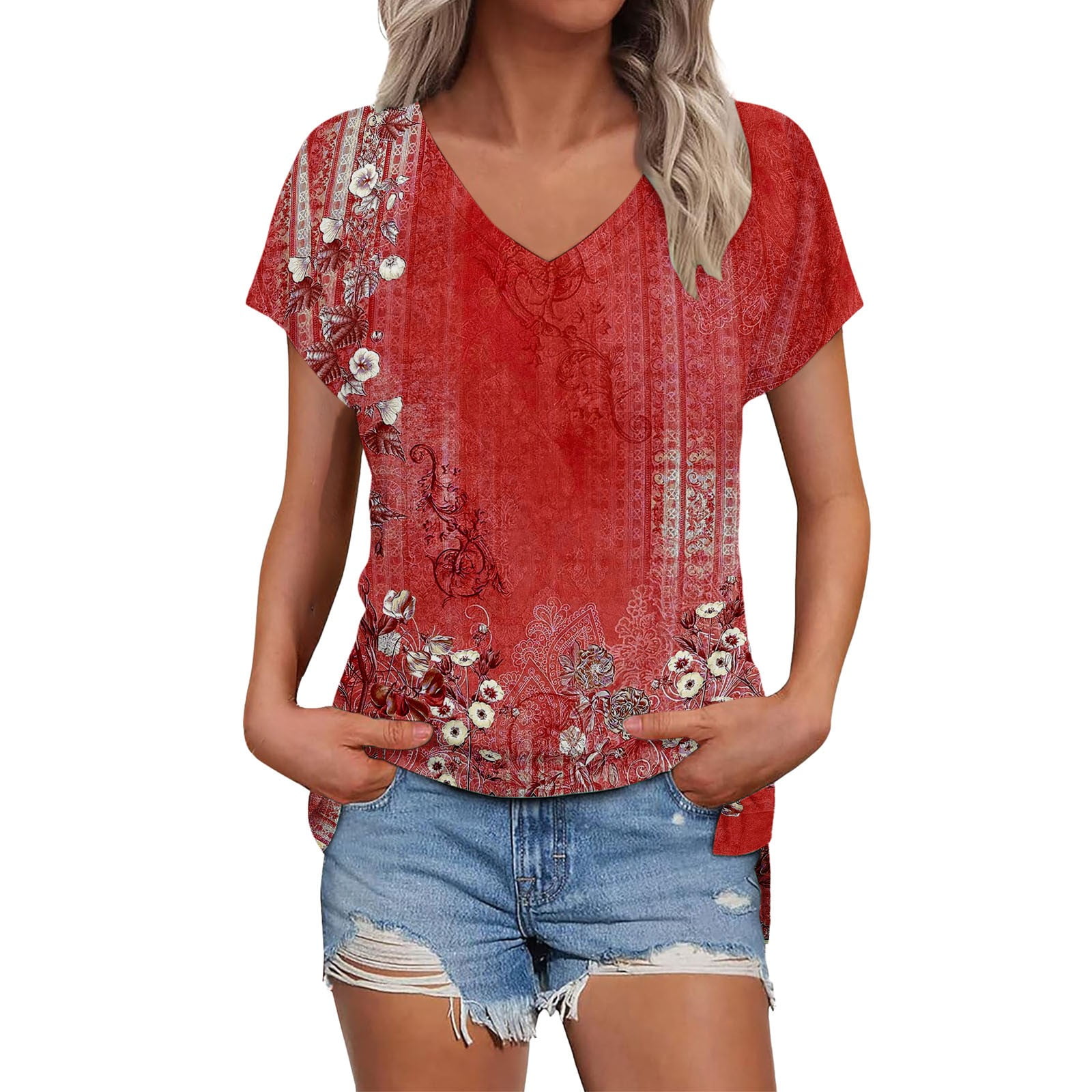 Cqxid525 Basic Tees Womens Summer Daily Casual V Neck Shirts Short ...