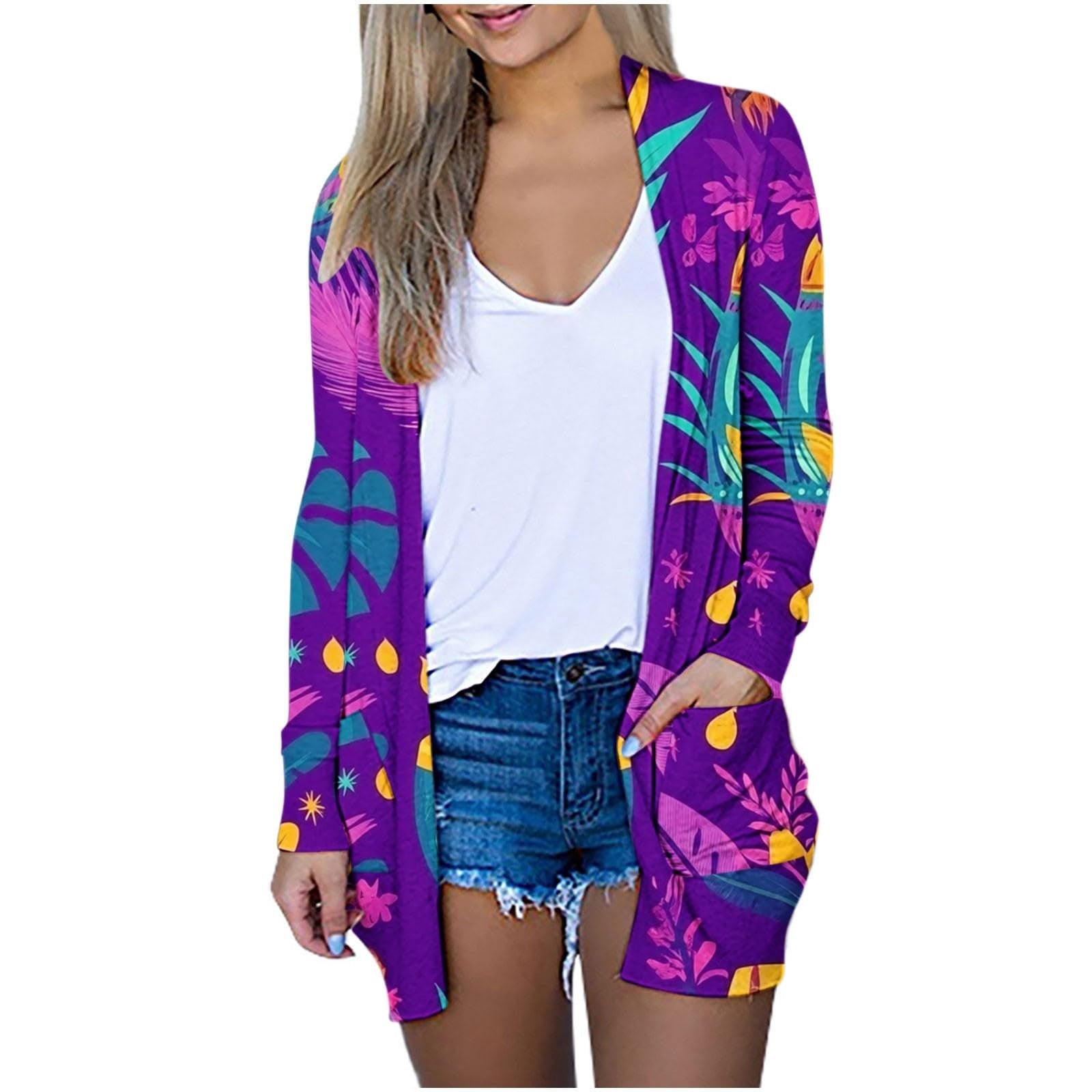 Cqxid525 Blouses for Women Cardigan Tops Womens Casual Long Sleeve Thin ...