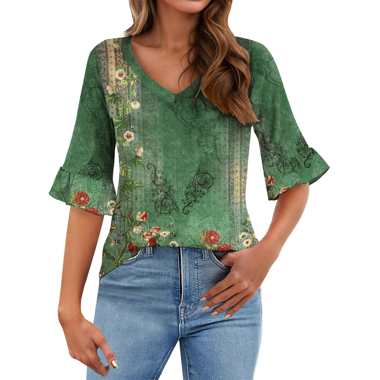 Cqxid525 Comfort Colors T-Shirts 3/4 Length Sleeves Womens Tops Blouses ...