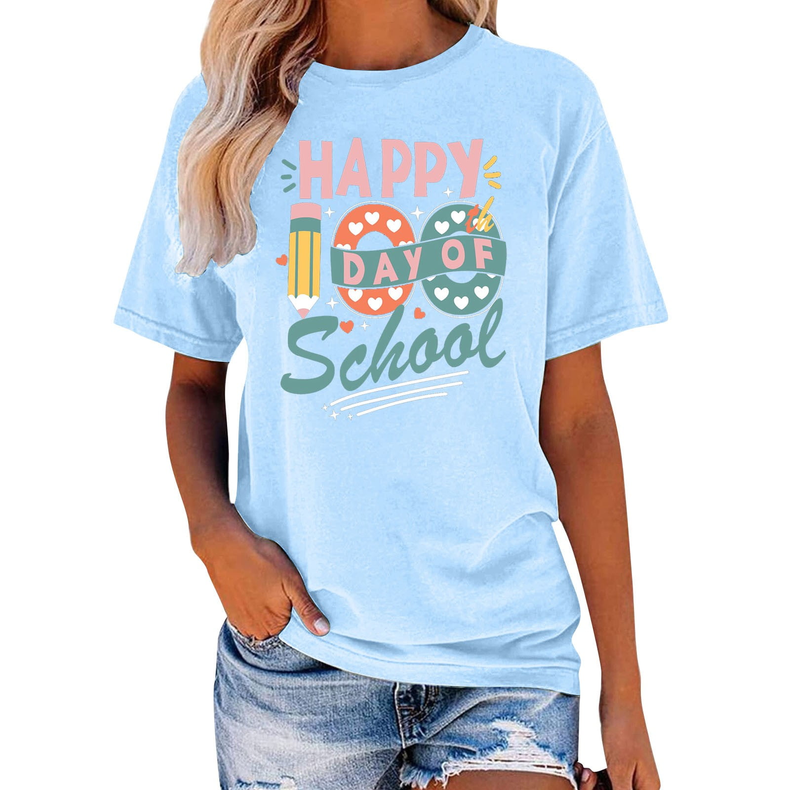 Cqxid525 Short Sleeve Shirts for Women 100 Days of School Shirts for ...