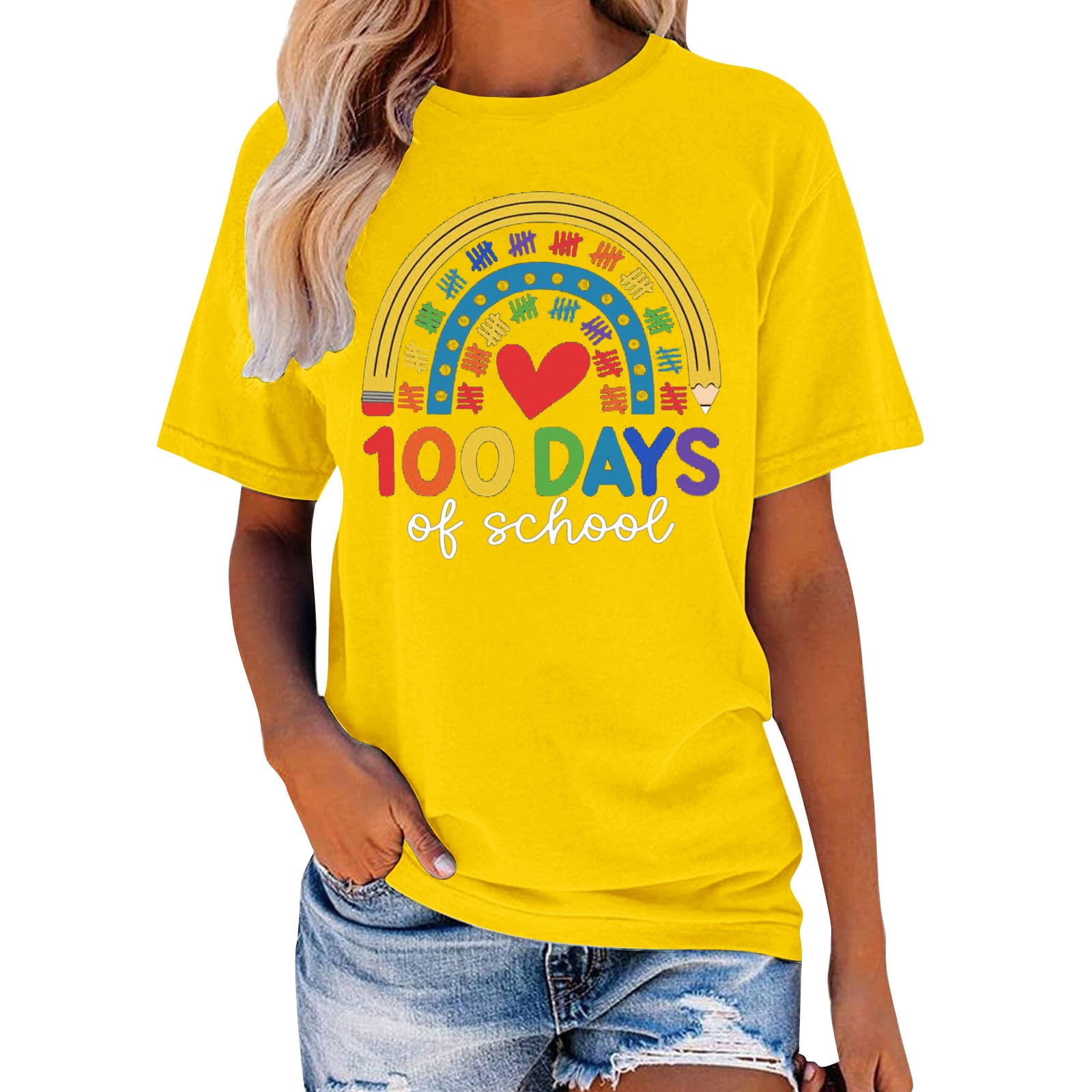 Cqxid525 Short Sleeve Shirts for Women 100 Days of School Shirts for ...