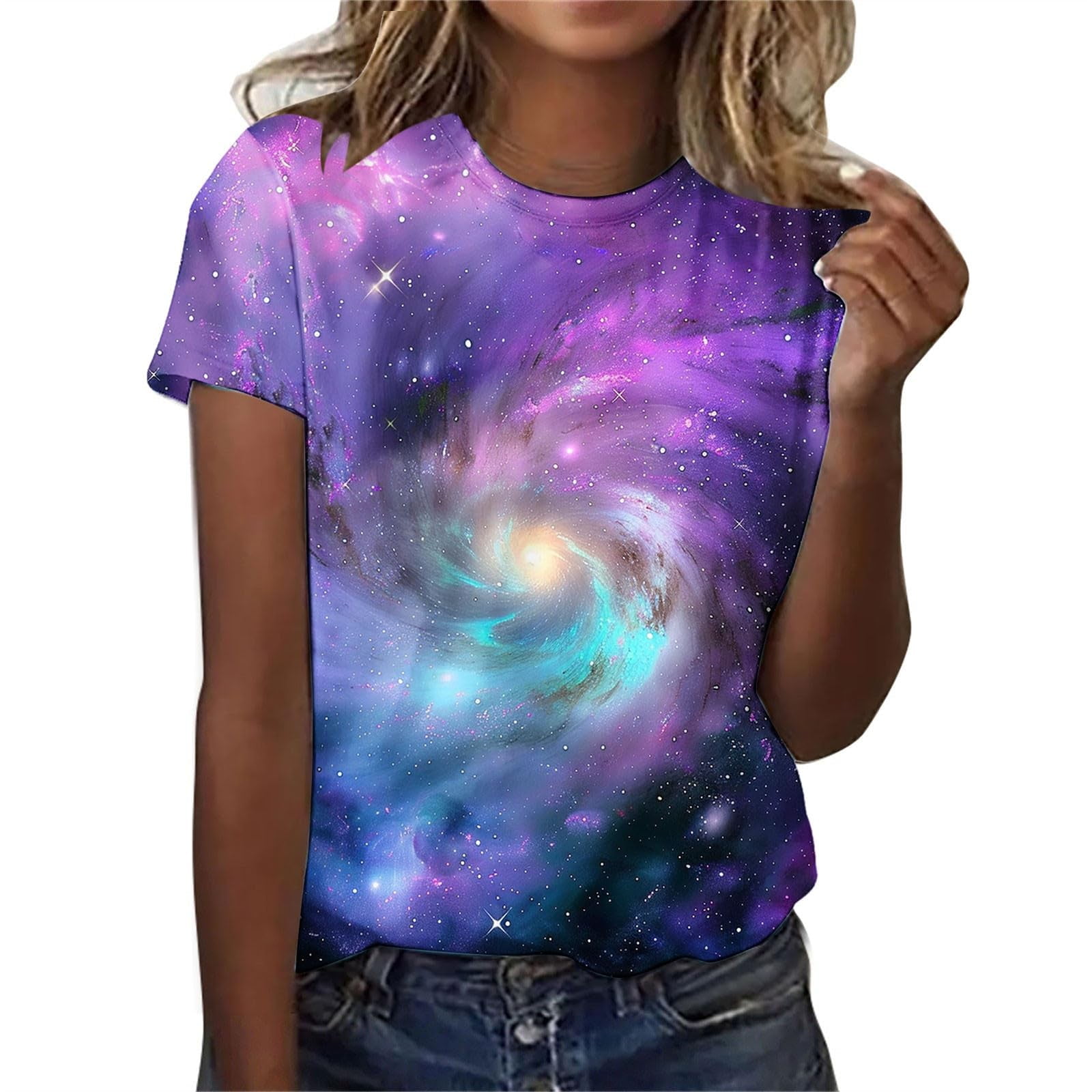 Cqxid525 Short Sleeve Shirts for Women 3D Galaxy Print T-Shirtss ...