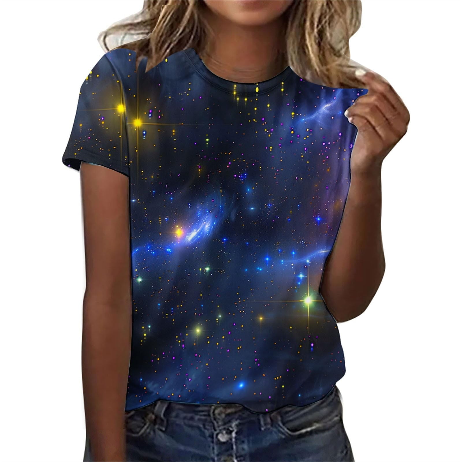 Cqxid525 Short Sleeve Shirts for Women 3D Galaxy Print T-Shirtss ...