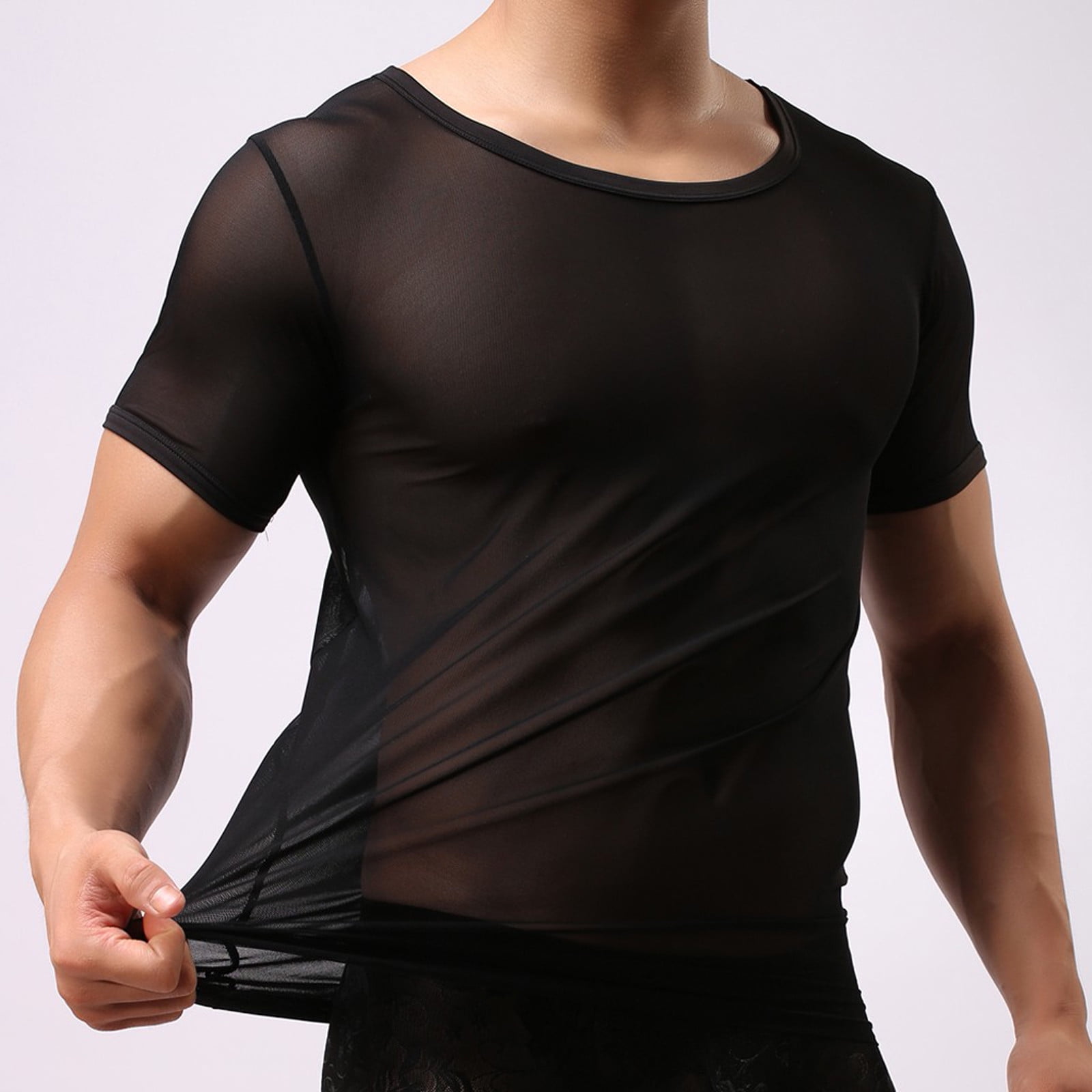 Cqxid525 Summer clearance sale! Men's Sheer Mesh Round Neck Shirt See ...