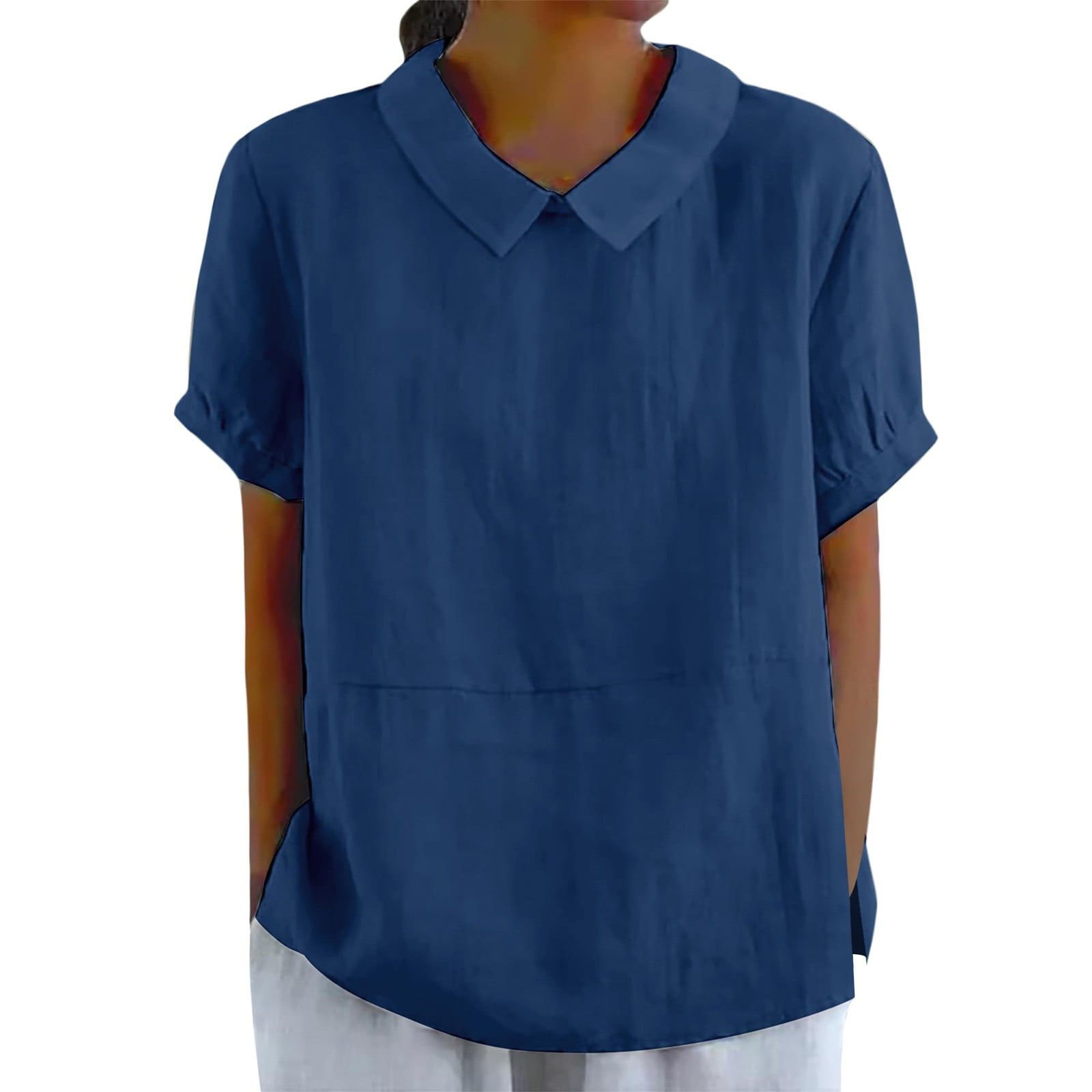 Cqxid525 Women's Fashion Shirt Loose Button Shirt Top Stand Solid Color ...