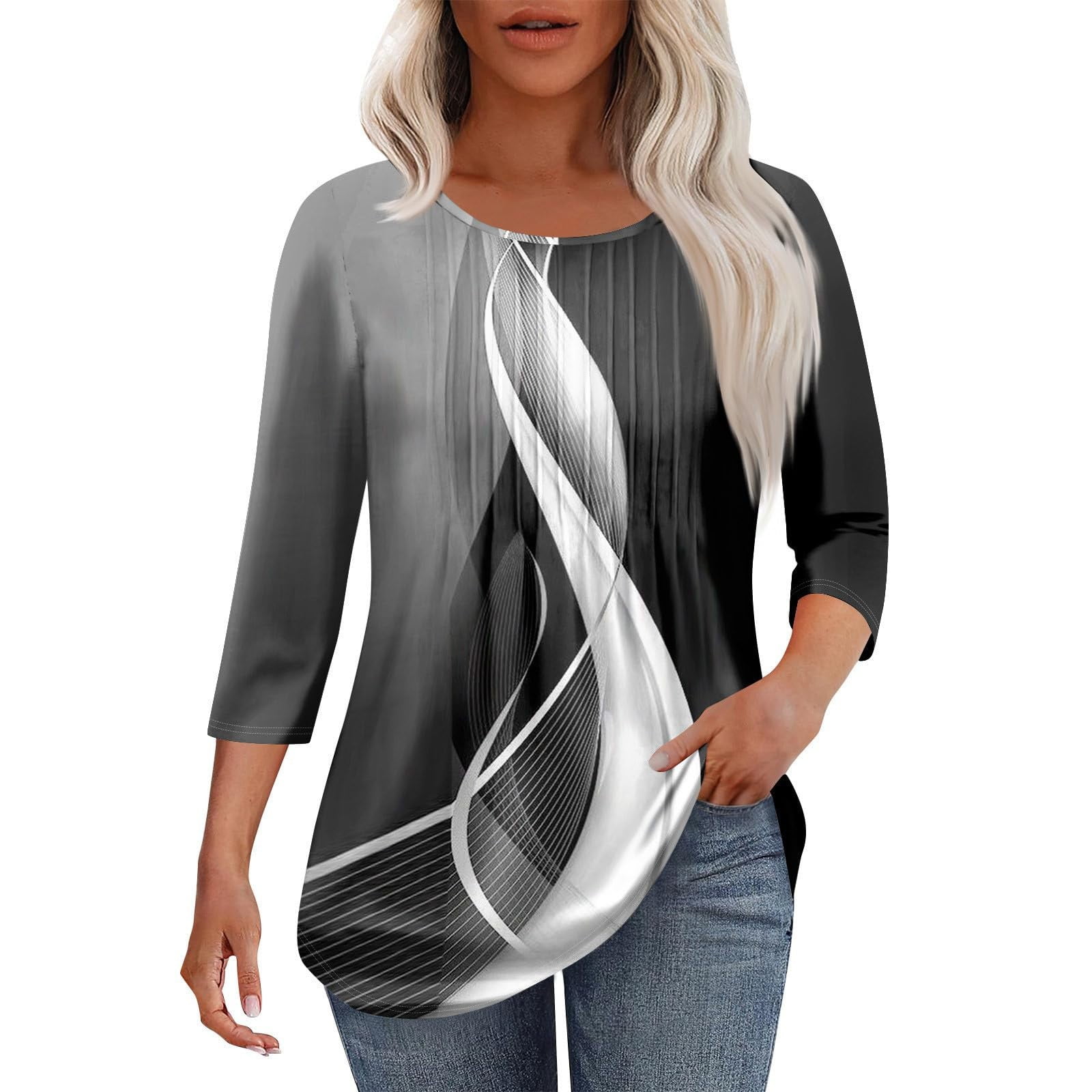 Cqxid525 Women's Long Sleeve T-Shirts 3/4 Length Sleeve Womens Tops Crewneck Summer Blouses 2025 ...