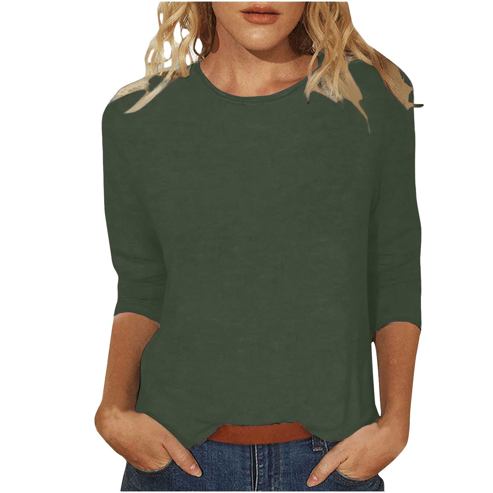 Cqxid525 Women's T-Shirts Women's Solid Color Round Neck Slim Seven ...