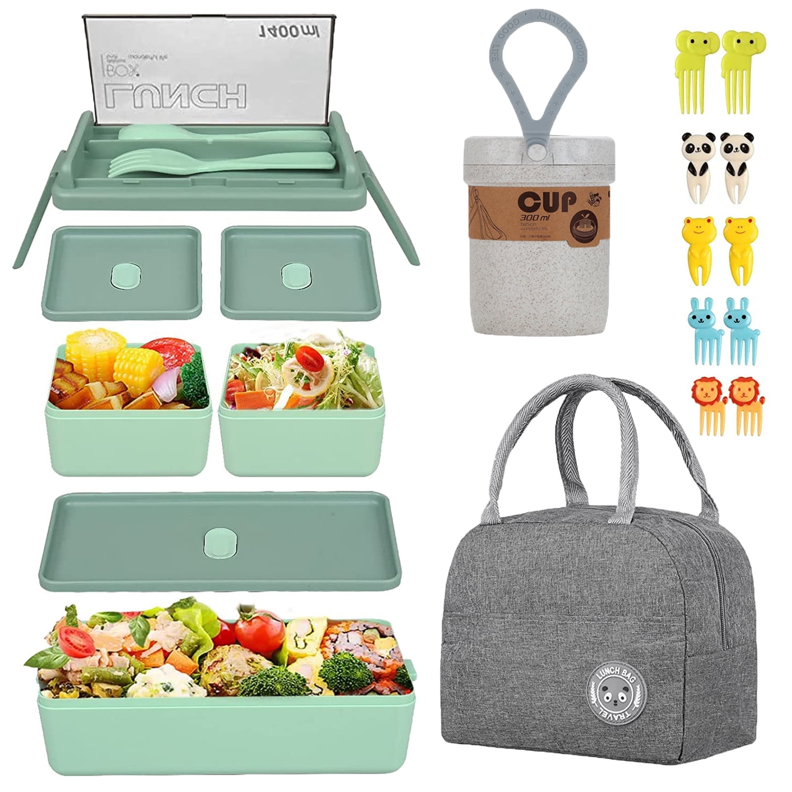 CrBoelves Bento Box Set - 1400ML, 3 Compartments, Leakproof, Microwave ...