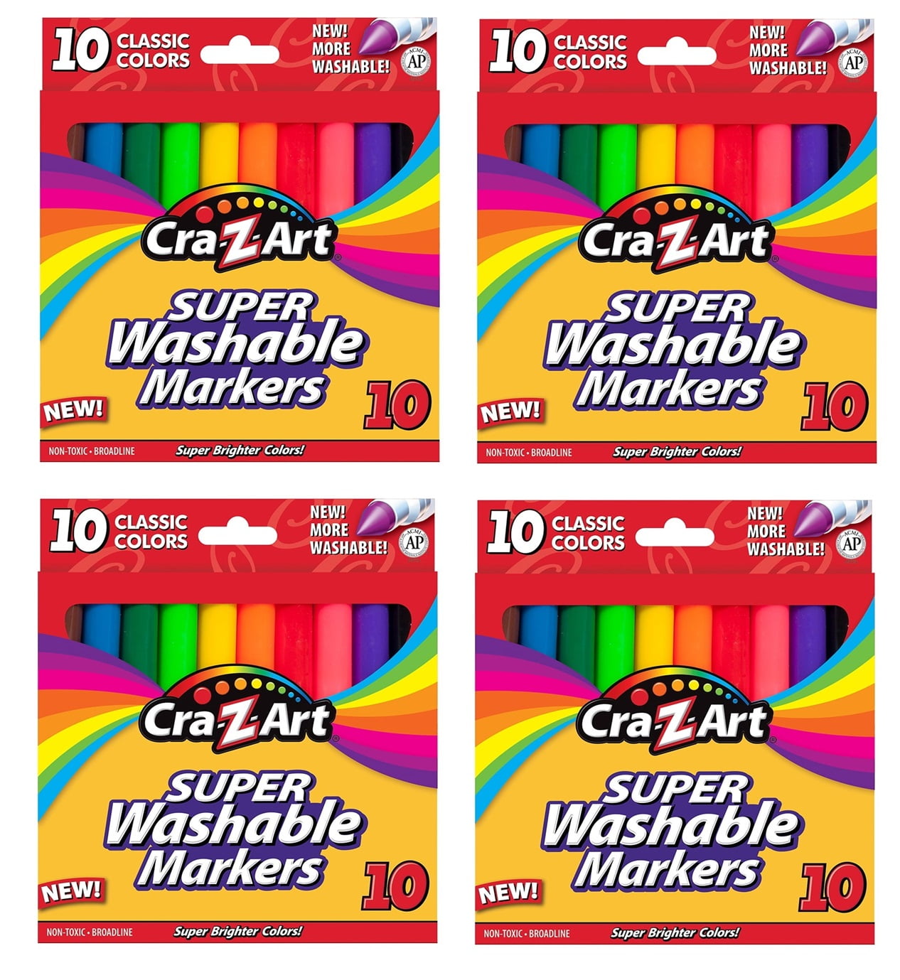 Cra-Z-Art Classic Colors 4 Pack Broadline Washable Markers 10 Count ...