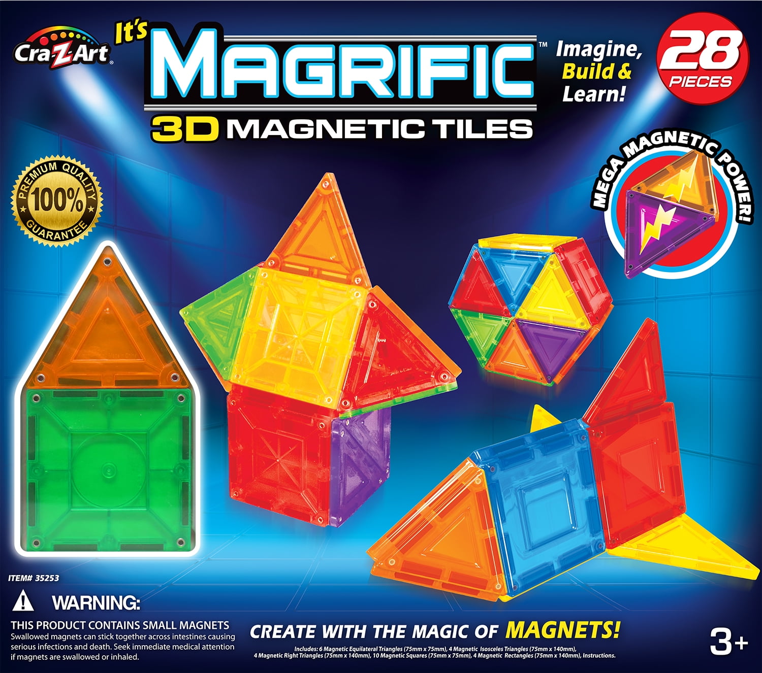 Cra-Z-Art Magrific 28 Piece Magnetic Tiles Set - Walmart.com