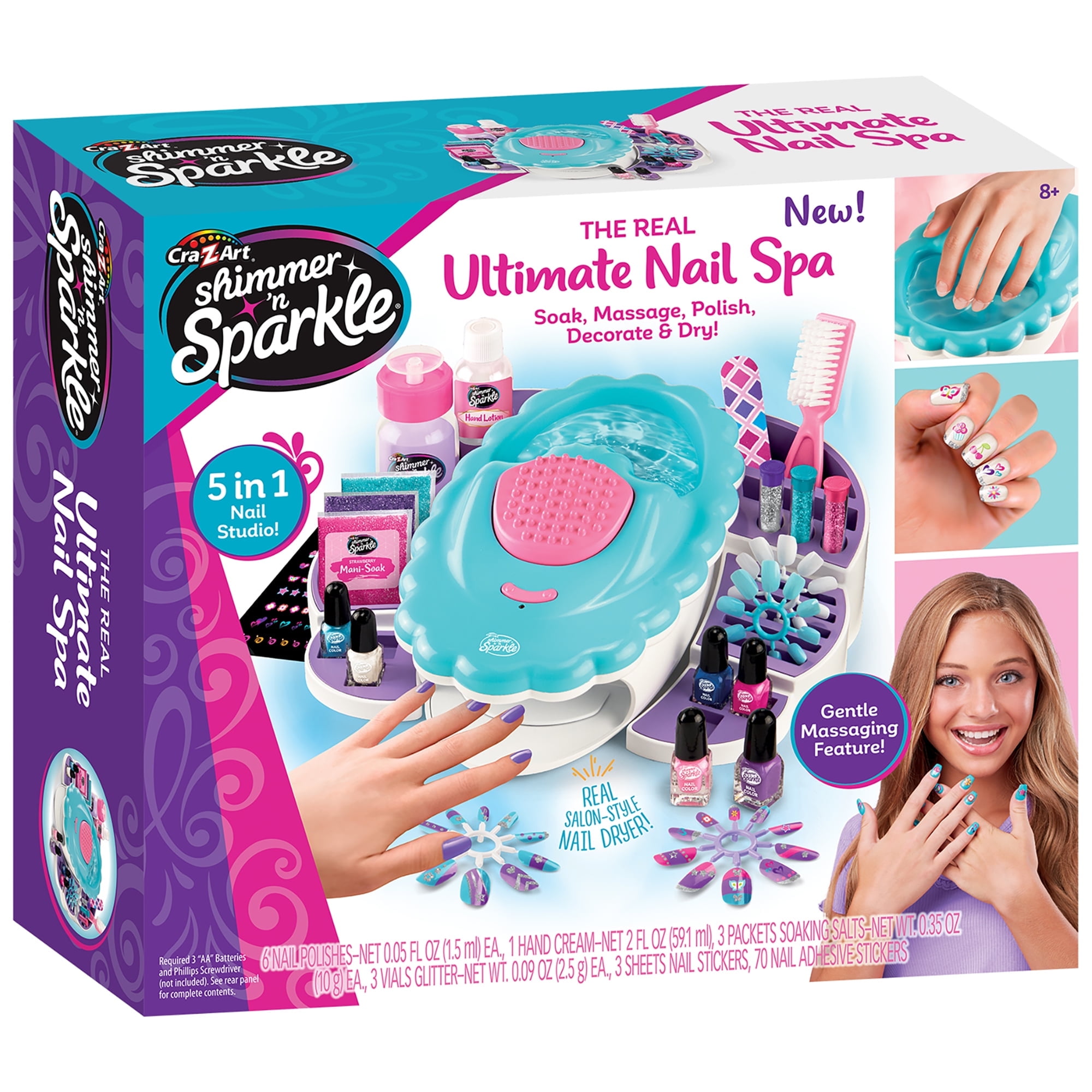Cra-Z-Art Shimmer 'N Sparkle All-in-One Nail Spa Kit, 5-in-1, Ages 8 ...