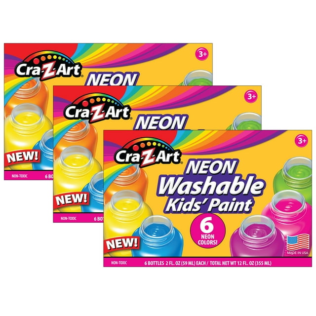 Cra-Z-Art Washable Neon Paint, 6 Colors Per Set, 3 Sets - Walmart.com
