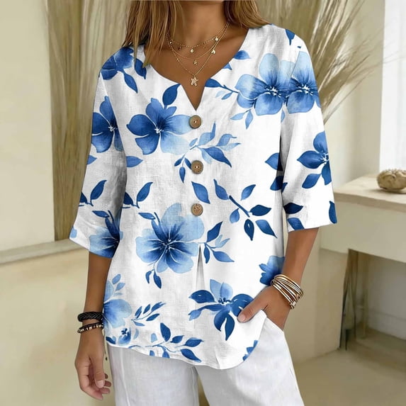 Craaazy 3/4 Sleeve Blouses for Women Plus Size Loose Fit Multicolor ...