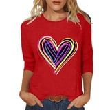 Craaazy 3/4 Sleeve Crewneck T-shirts for Women Loose Valentine Day Tops ...