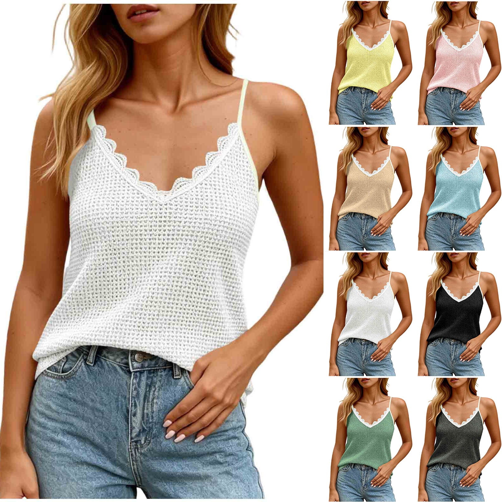 Craaazy Casual Sleeveless Tops for Women Relaxed Fit Solid Color V Neck ...