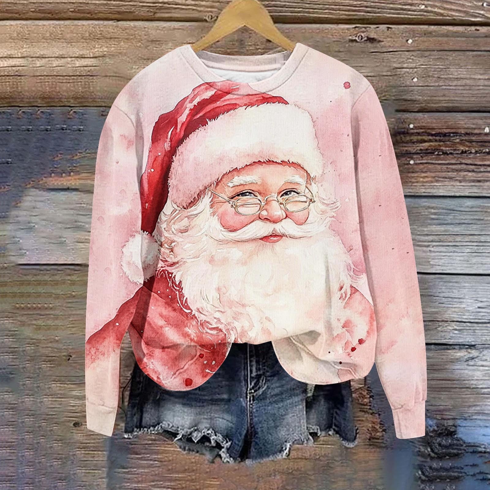 Craaazy Christmas Round Neck Long Sleeve Shirts For Women Funny Santa ...