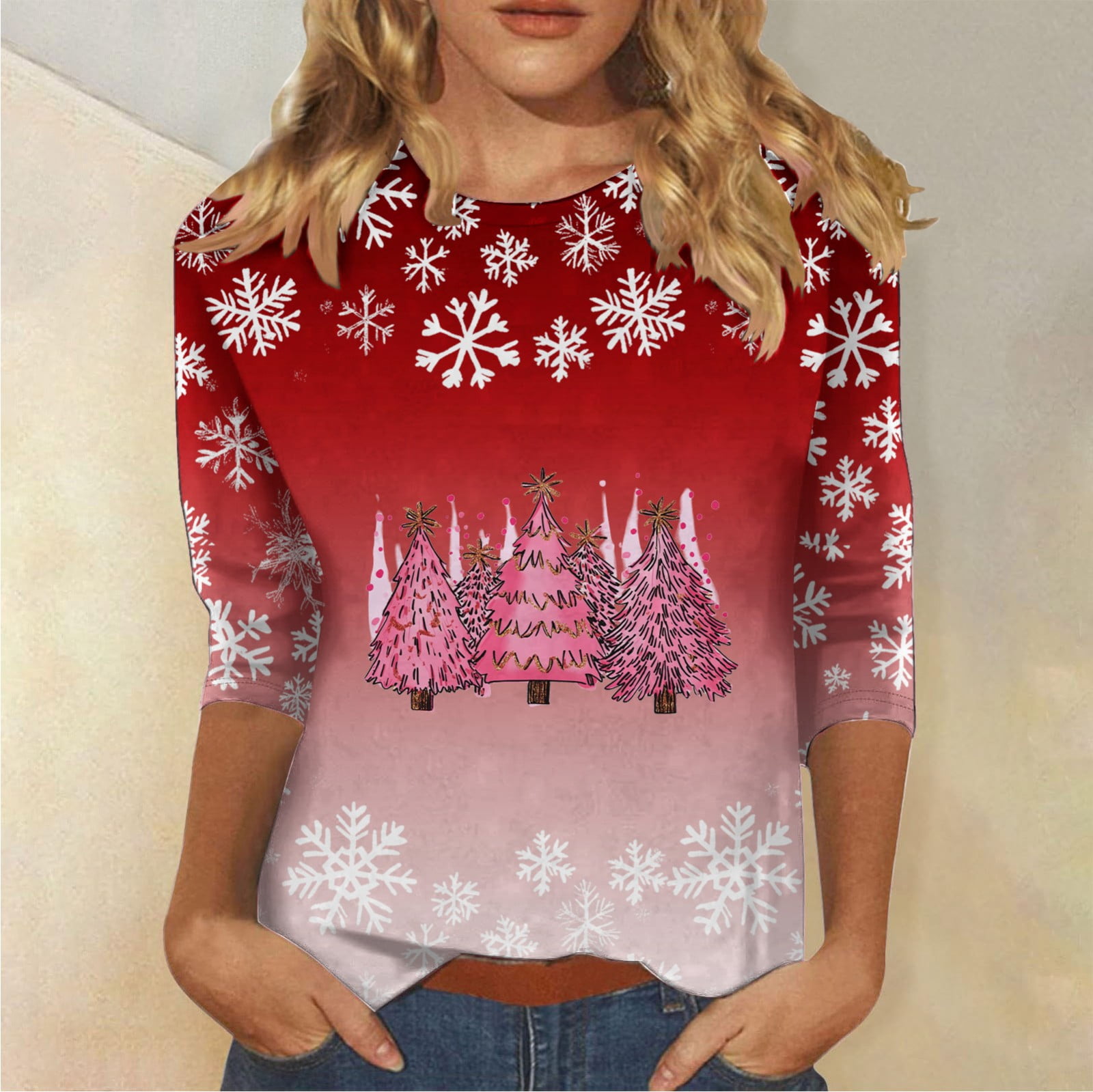 Craaazy Christmas Shirts for Women 3/4 Length Gifts Sleeve Tunic ...