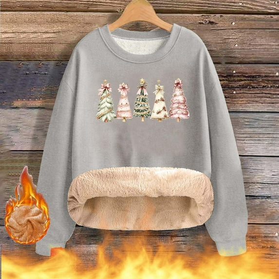 Craaazy Christmas Sweatshirt for Women Fuzzy Lined Warm Crewneck Long ...