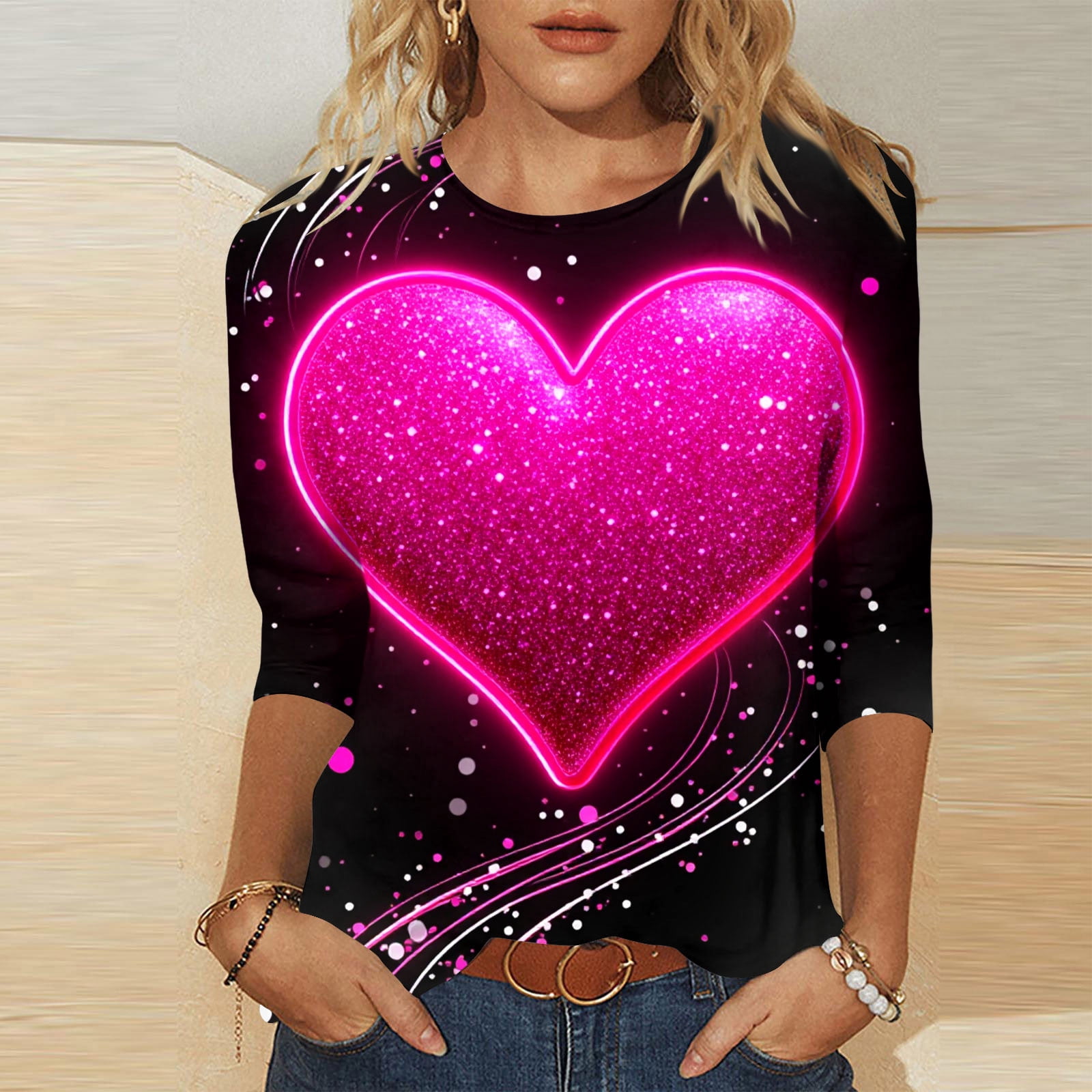 Craaazy Cozy Valentines Day T Shirts for Women Crew Neck 3/4 Sleeve ...